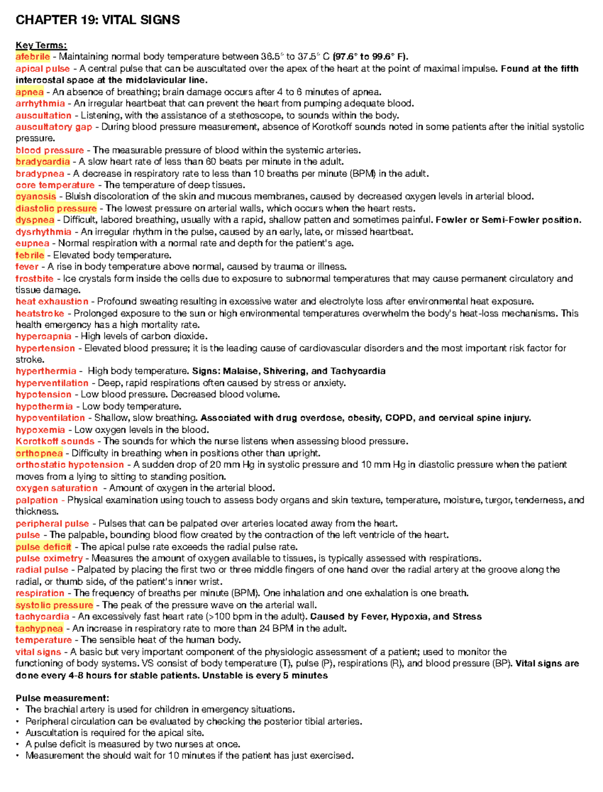 Chapter 19 Vital Signs - Comprehensive Notes for Nursing Fundamentals ...