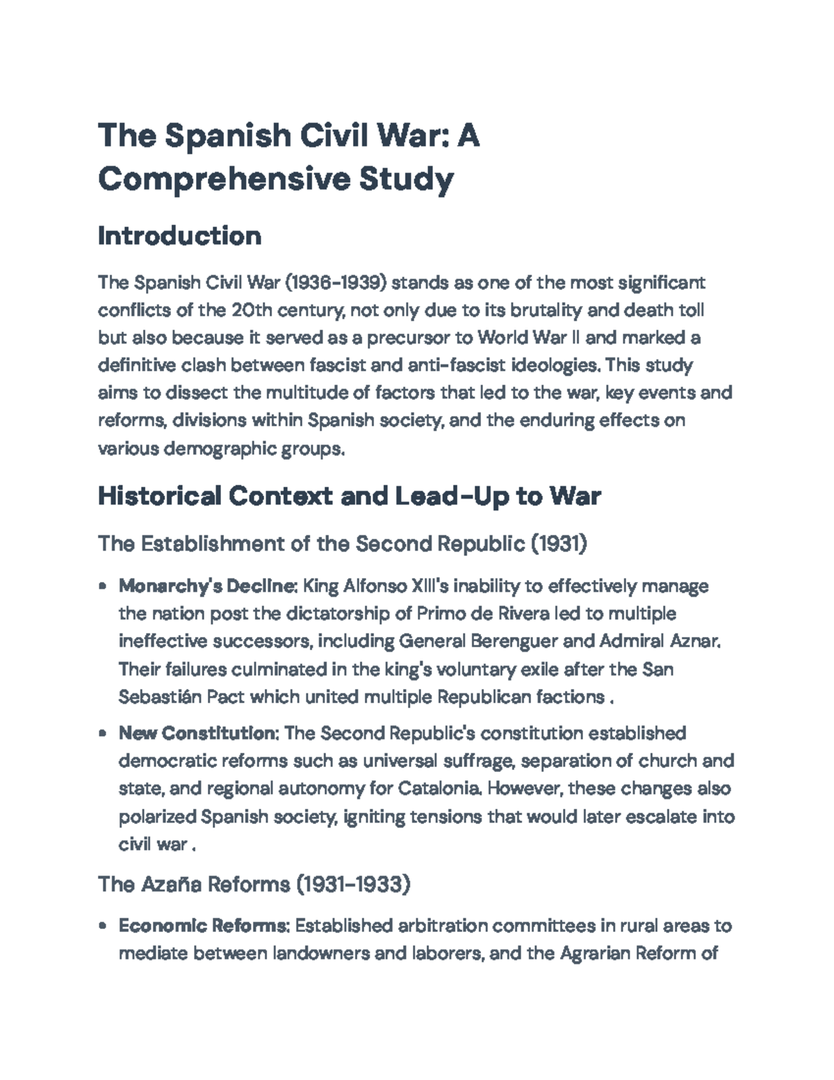 Spanish Civil War: Causes, Key Events, and Human Impact (HIST 201 ...