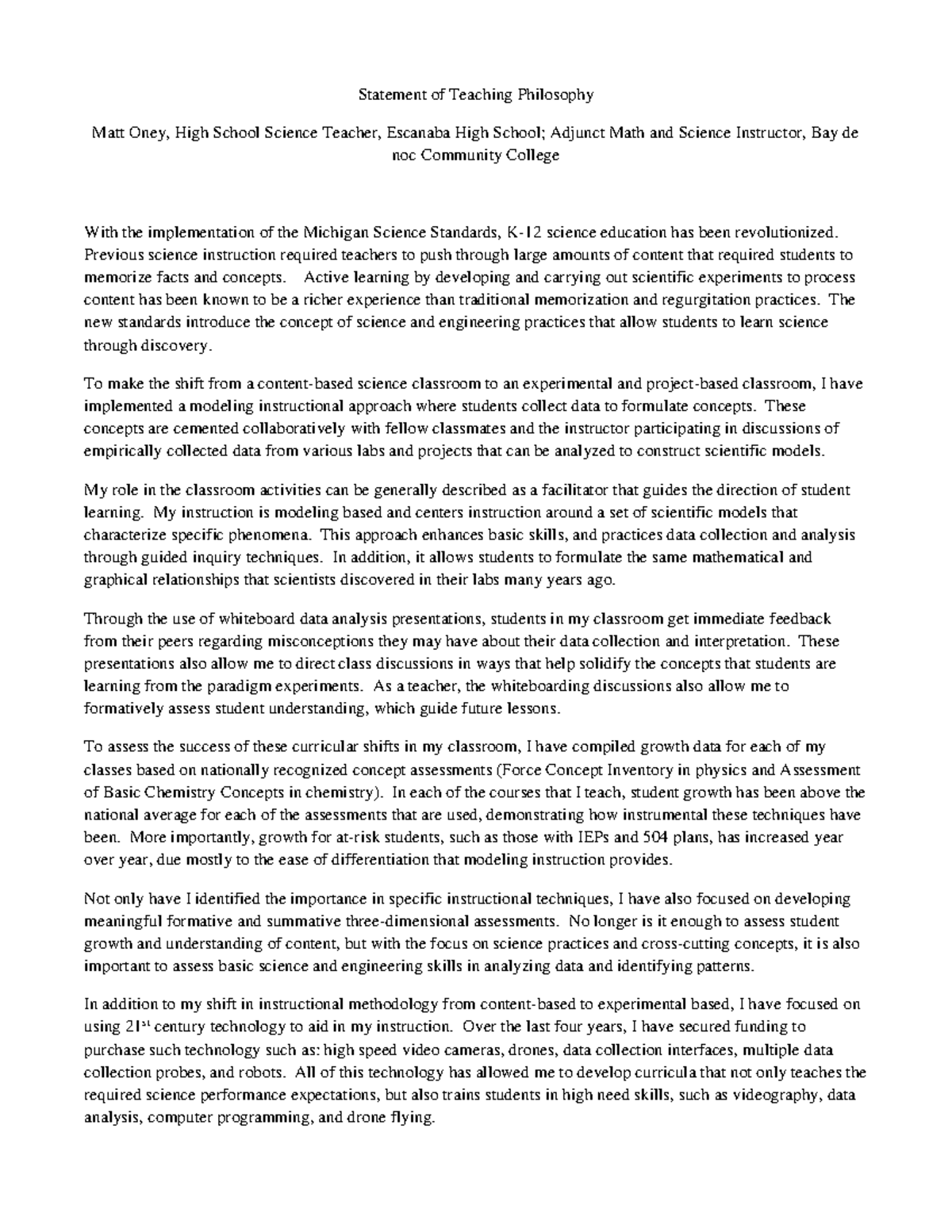 Teaching Philosophy Statement: Innovative Science Instruction at ...