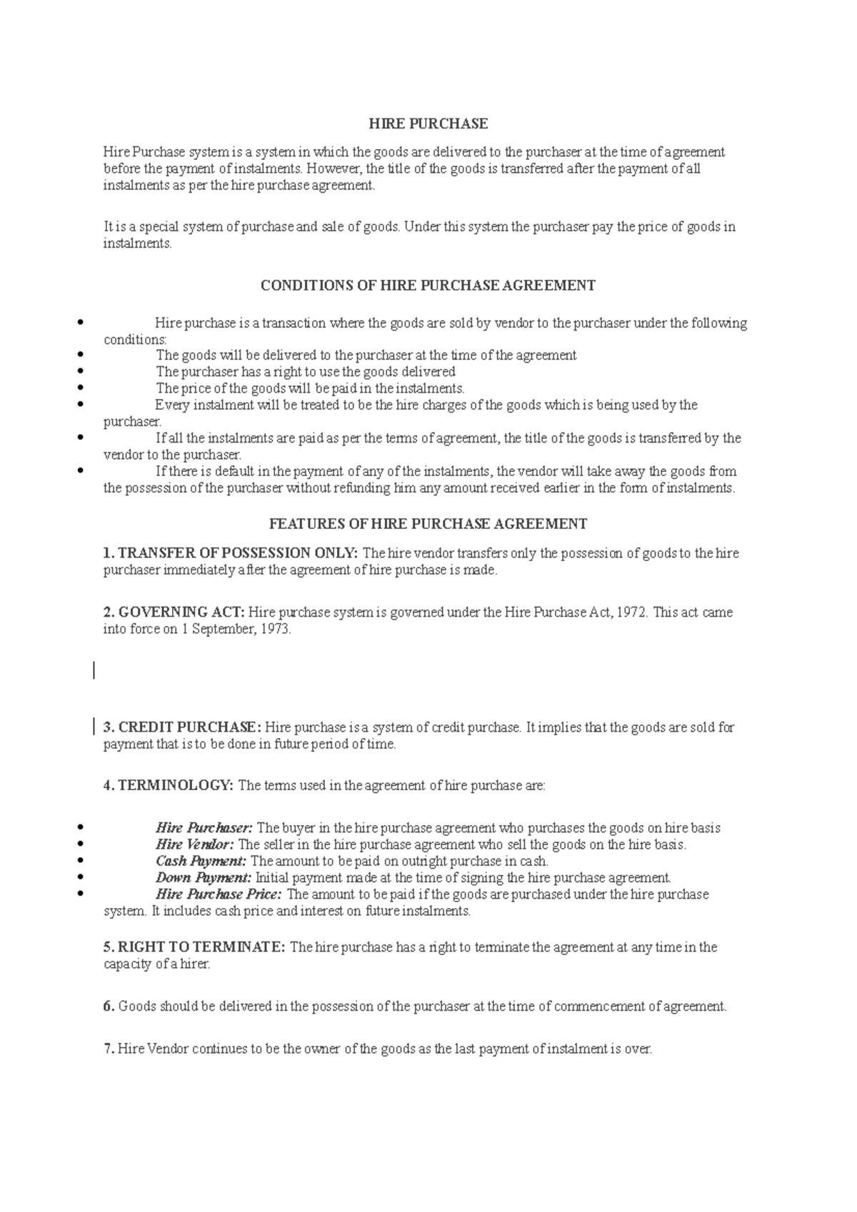 HIRE Purchase Agreement Overview and Key Features for DL1.5.09 - Studocu