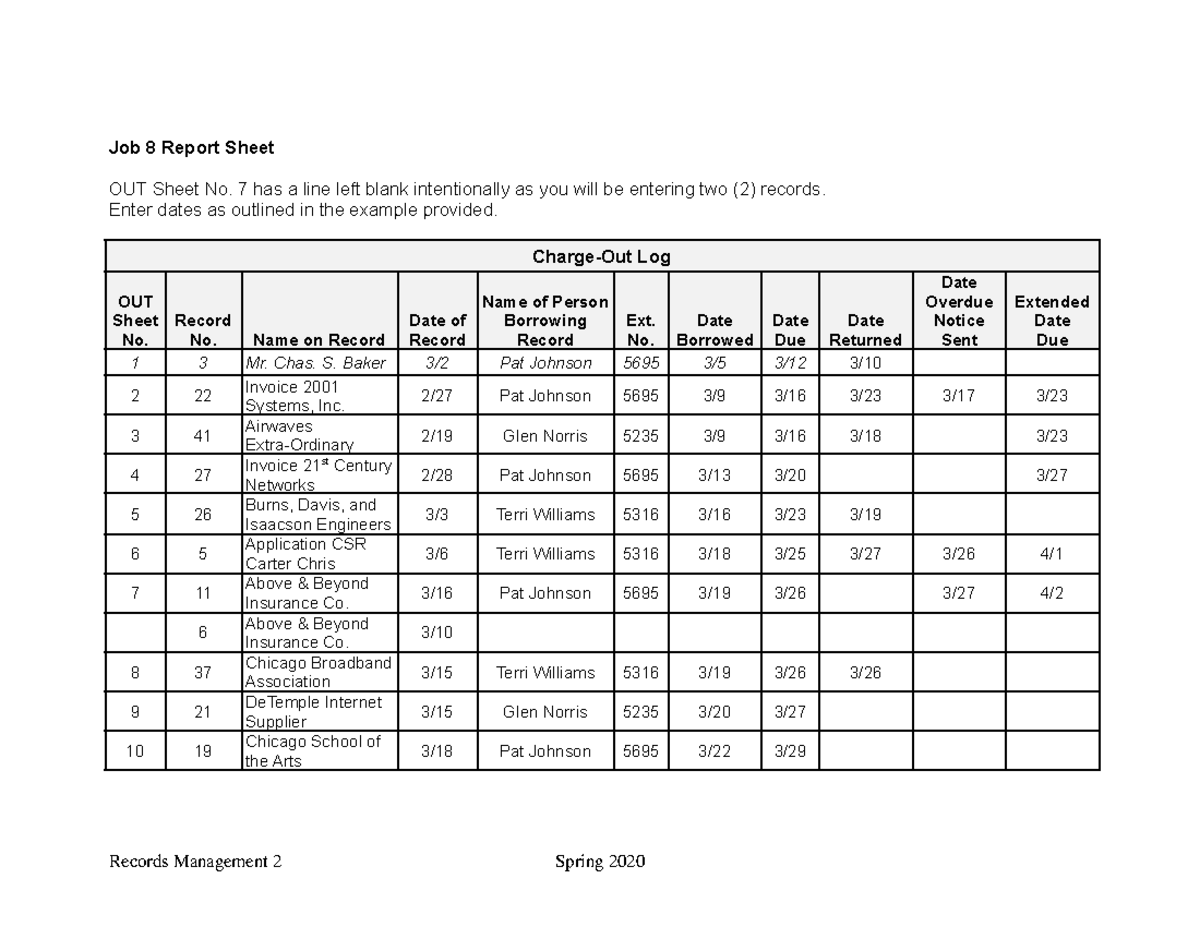 Records Management 2: Module 7 Chapter 7 Job 8 Report Sheet - Studocu
