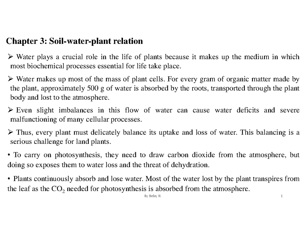 Chapter 3: Soil-Water-Plant Relations in Plant Biology - Studocu