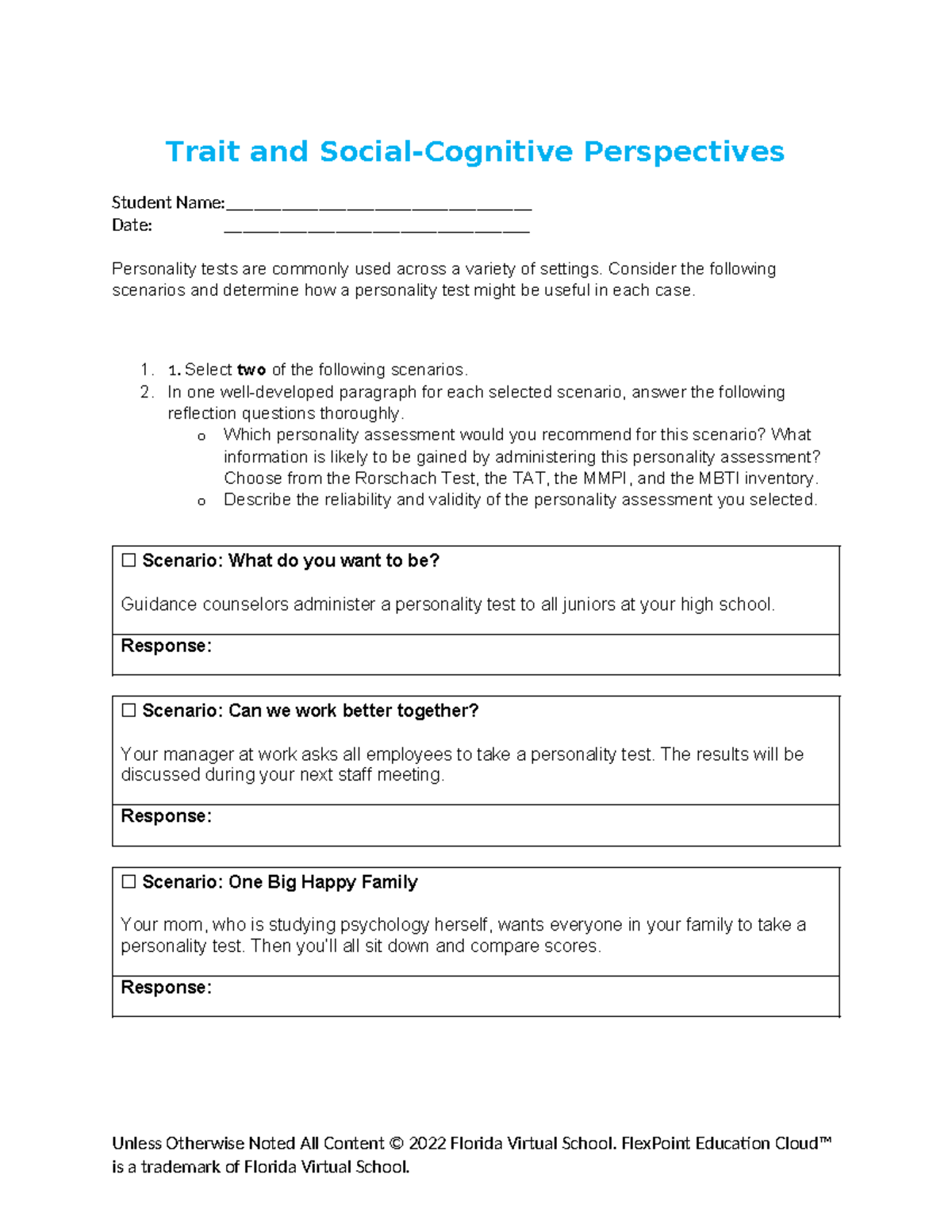 Trait and Social-Cognitive Perspectives: Personality Test Applications ...
