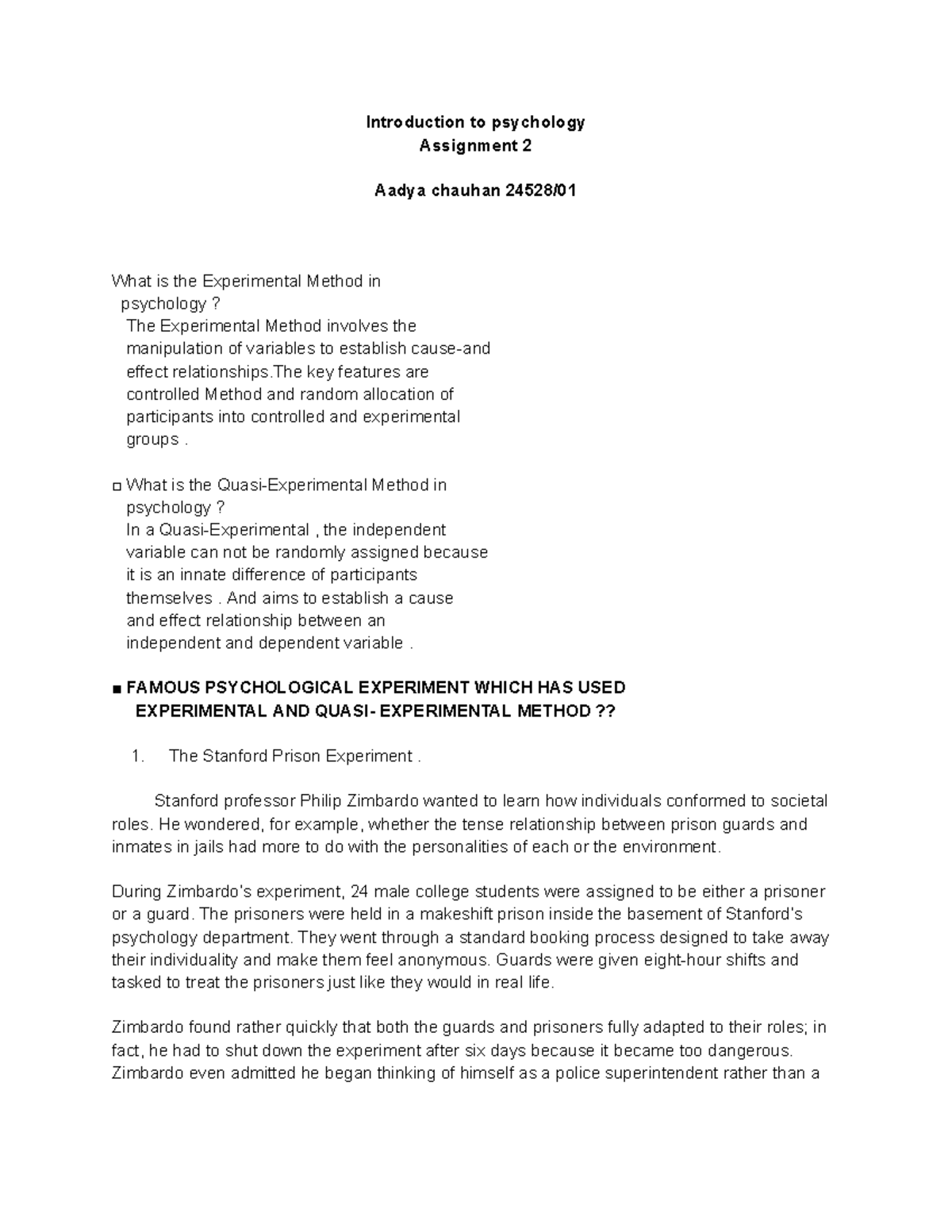 PSY101: Assignment 2 - Understanding the Experimental Method in ...