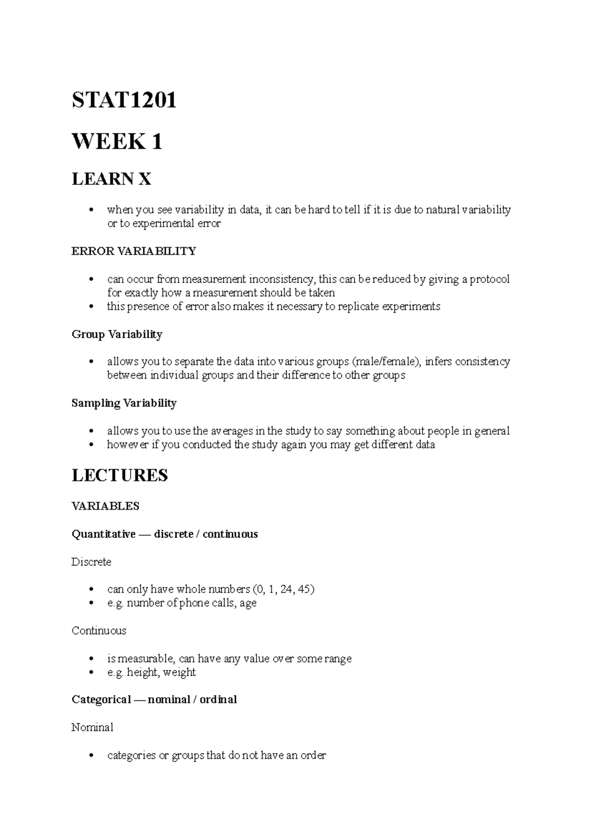 STAT1201 Lecture Notes: Week 1-3 Insights on Statistics Concepts - Studocu