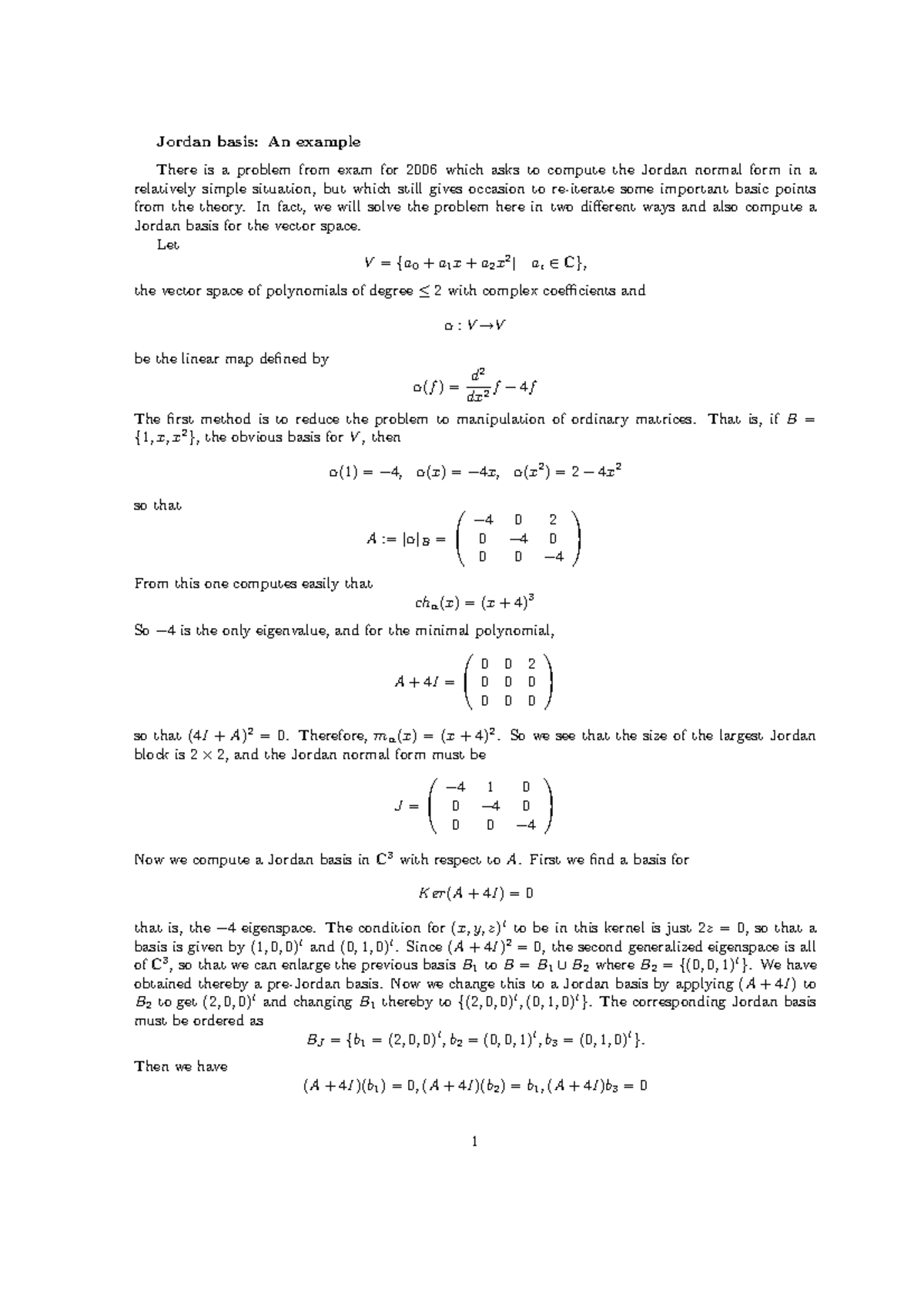 Jordan Normal Form Example: Exam Problem 2006 - Studocu