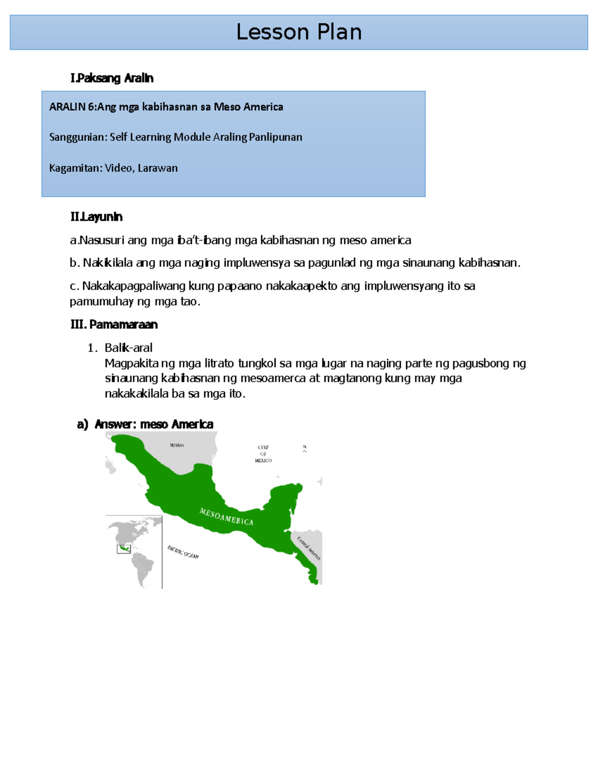 Lesson Plan for Mesoamerican Civilizations (Araling Panlipunan) - Studocu