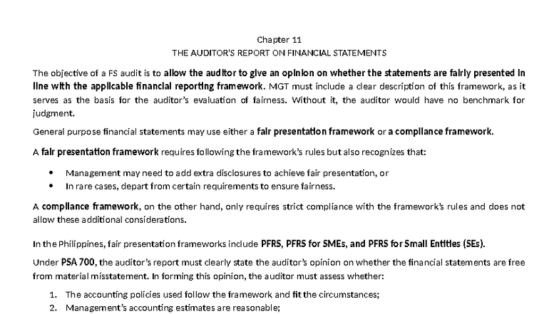 Chapter 11: Financial Statements Audit Overview (MGT) - Studocu