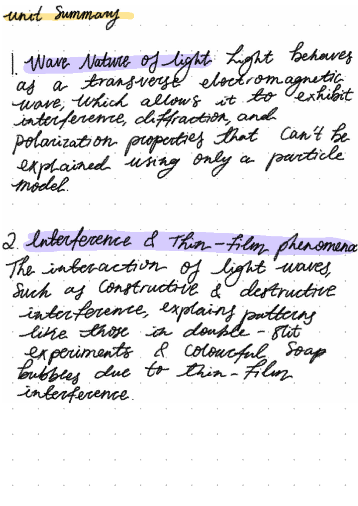 Unit 4 - Lecture Notes: Wave Nature of Light & Interference - Studocu