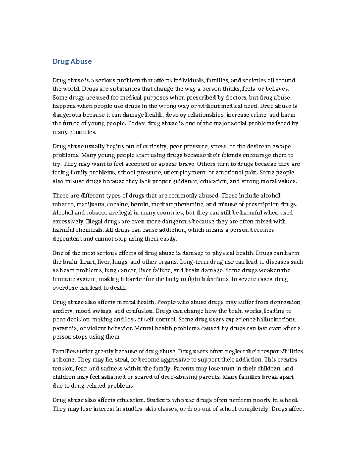 Drug Abuse Essay - Understanding the Impact and Prevention Strategies ...