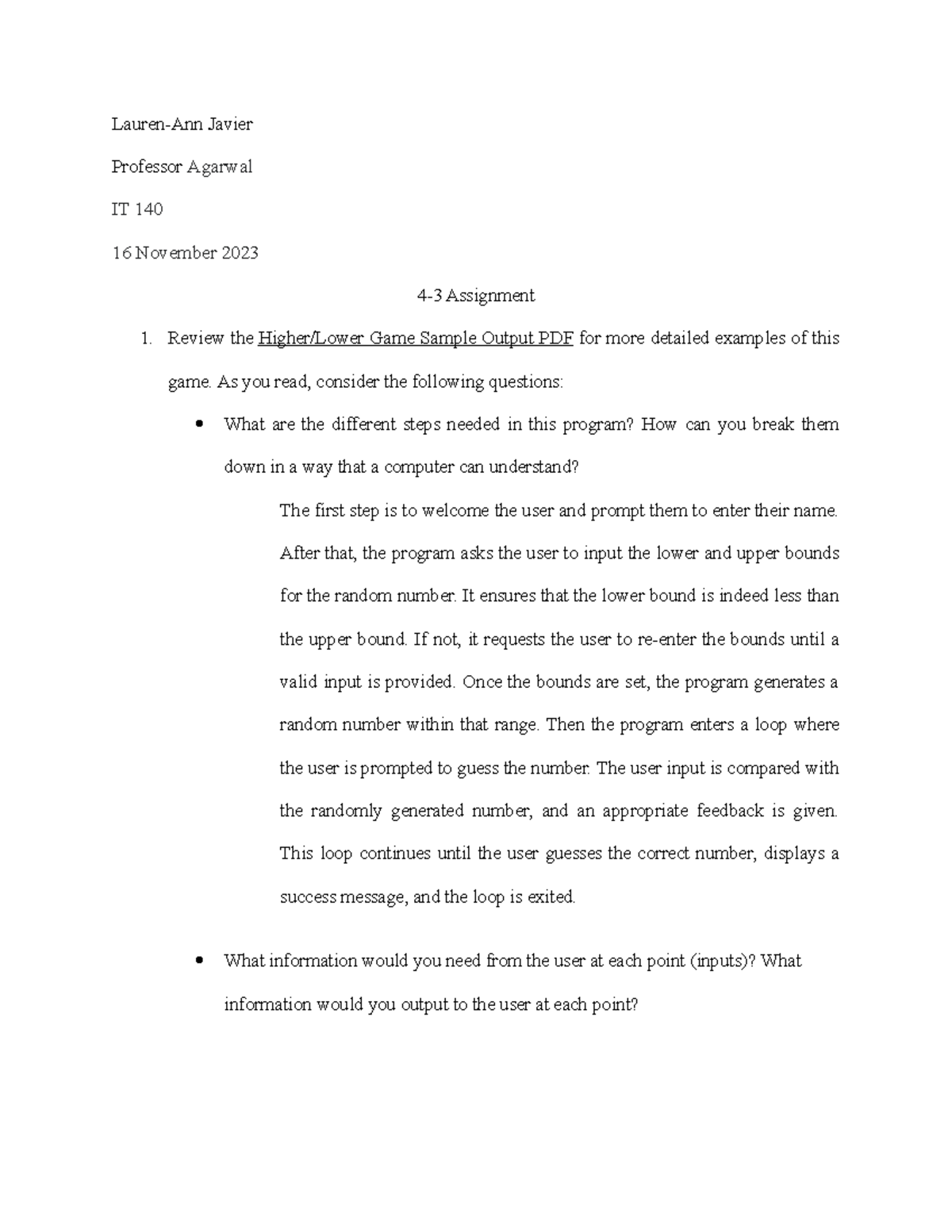 4-3 assignment (2) - homework - Lauren-Ann Javier Professor Agarwal IT ...