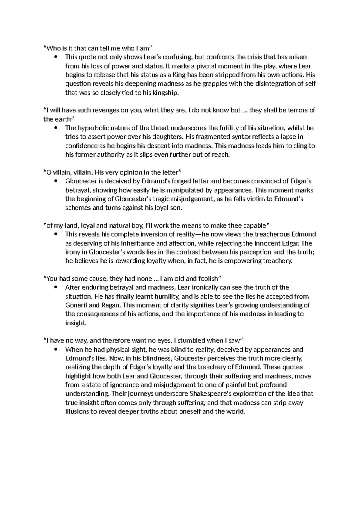 King Lear (ENG 101): Madness, Identity, and Justice Quotes Analysis ...