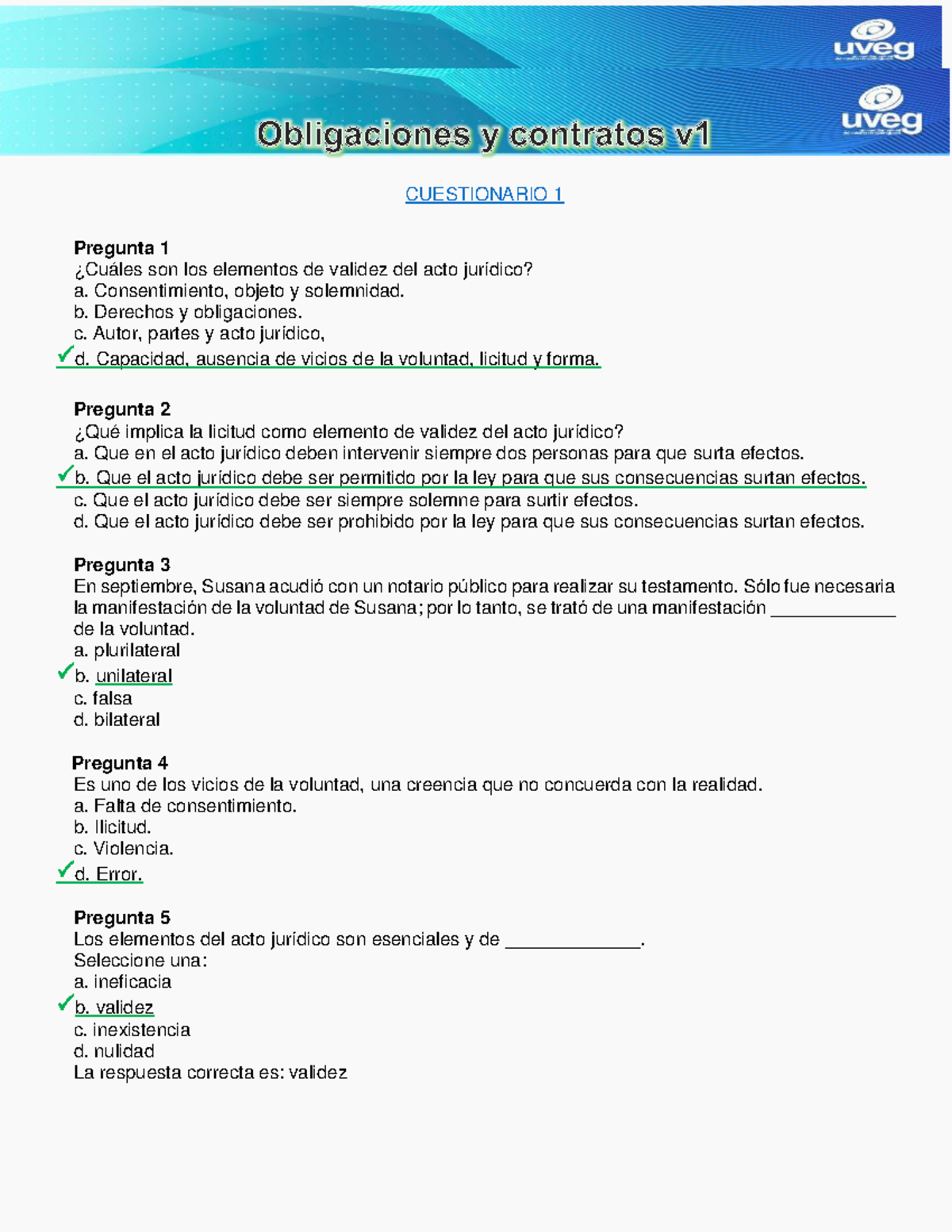 R1 U1 Obligaciones y Contratos: Cuestionario 1 Respuestas - Studocu
