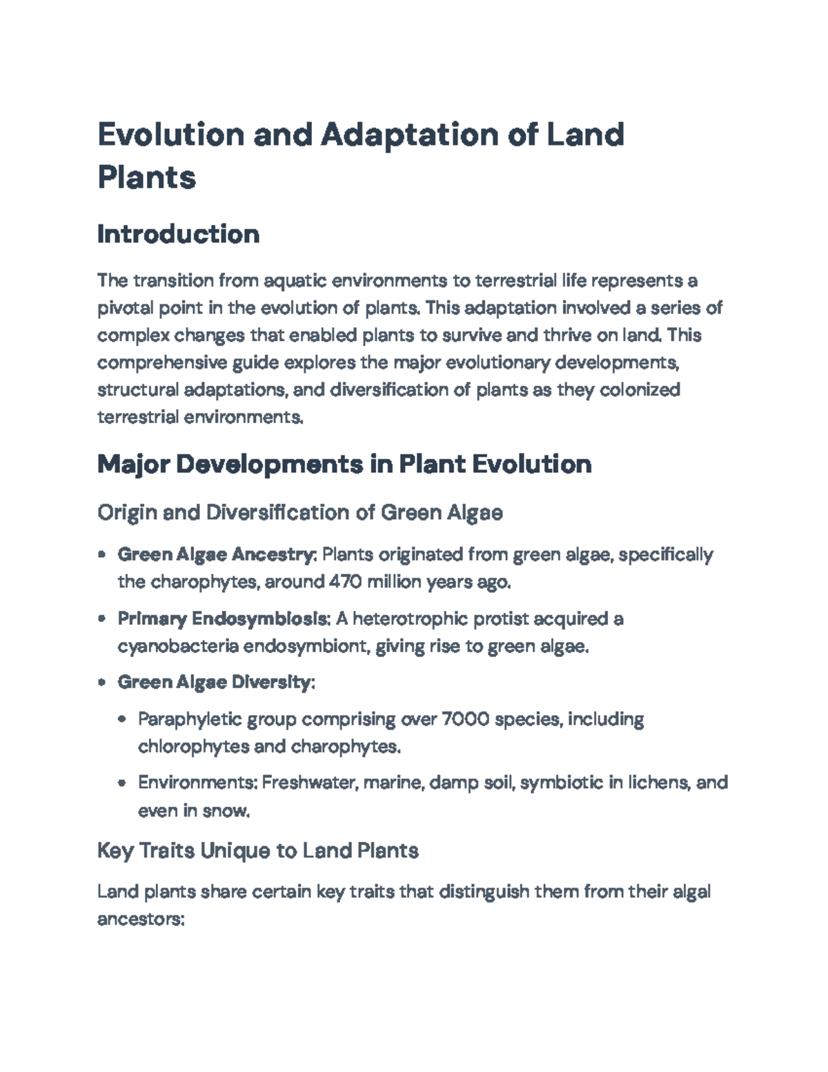 Evolution and Adaptation of Land Plants: A Comprehensive Guide ...