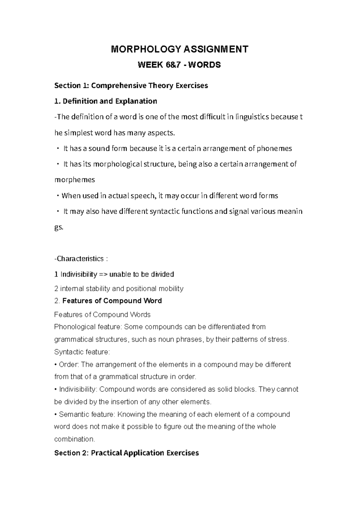 Morphology Assignment - MORPHOLOGY ASSIGNMENT WEEK 6&7 - WORDS Section ...