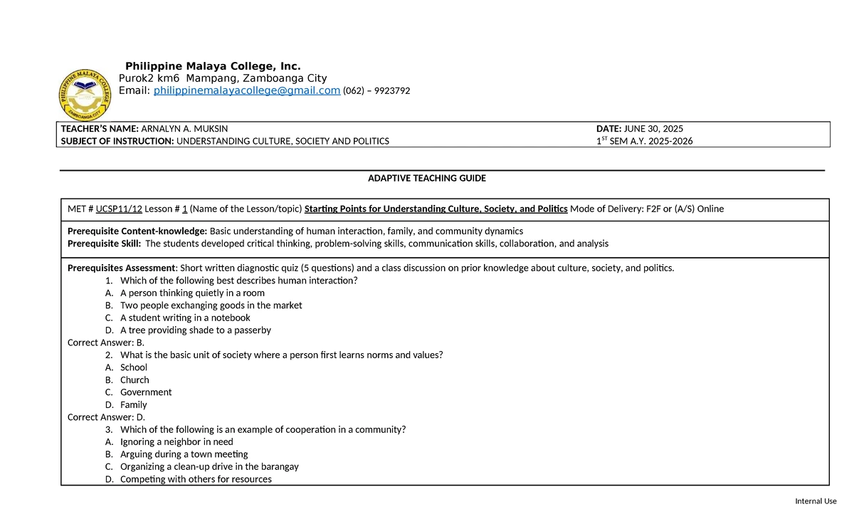 PED 5 Gurong Pinoy - reviewer - BS Education - Facilitating Learner ...