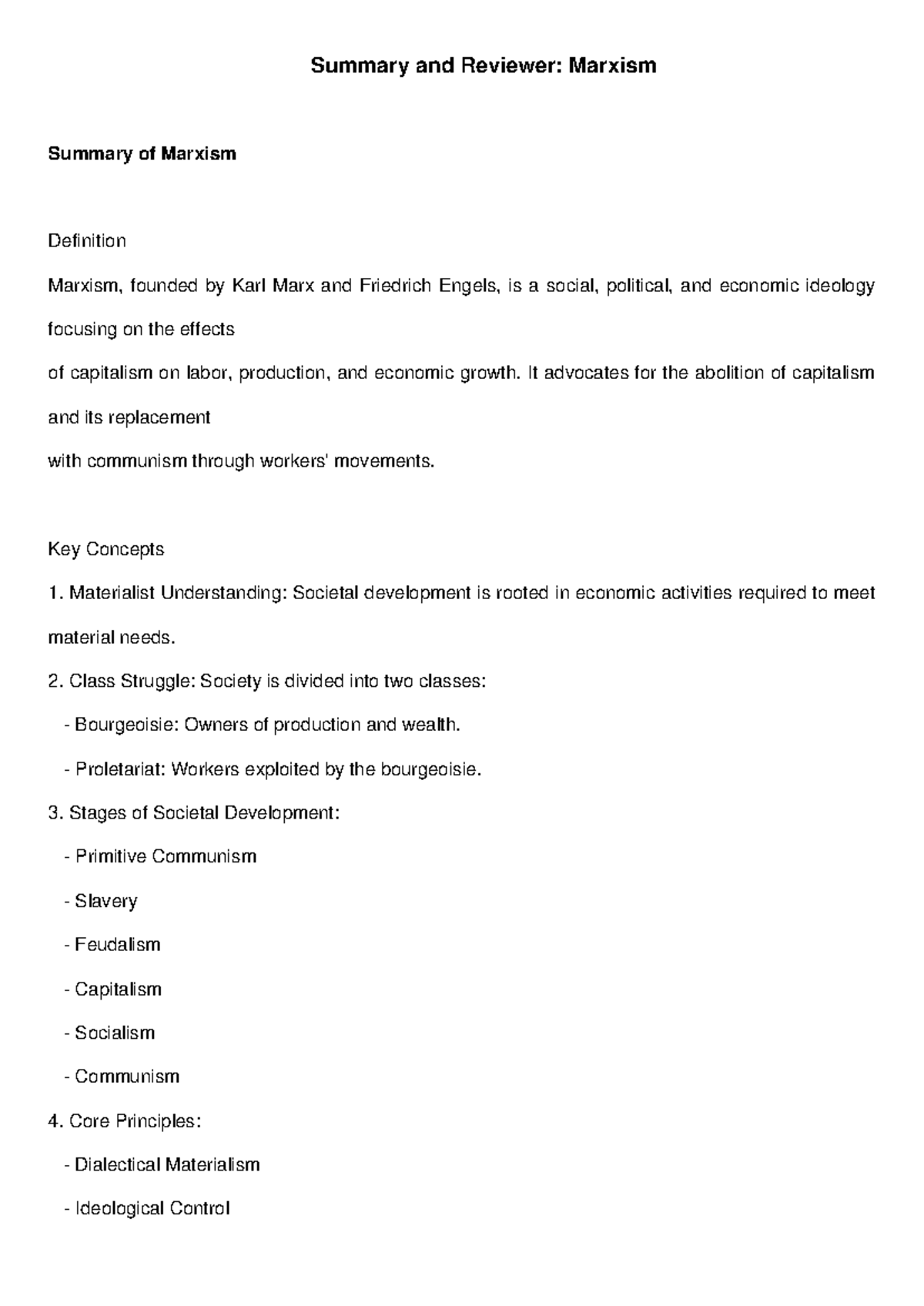 Marxism Summary Reviewer - Summary and Reviewer: Marxism Summary of ...