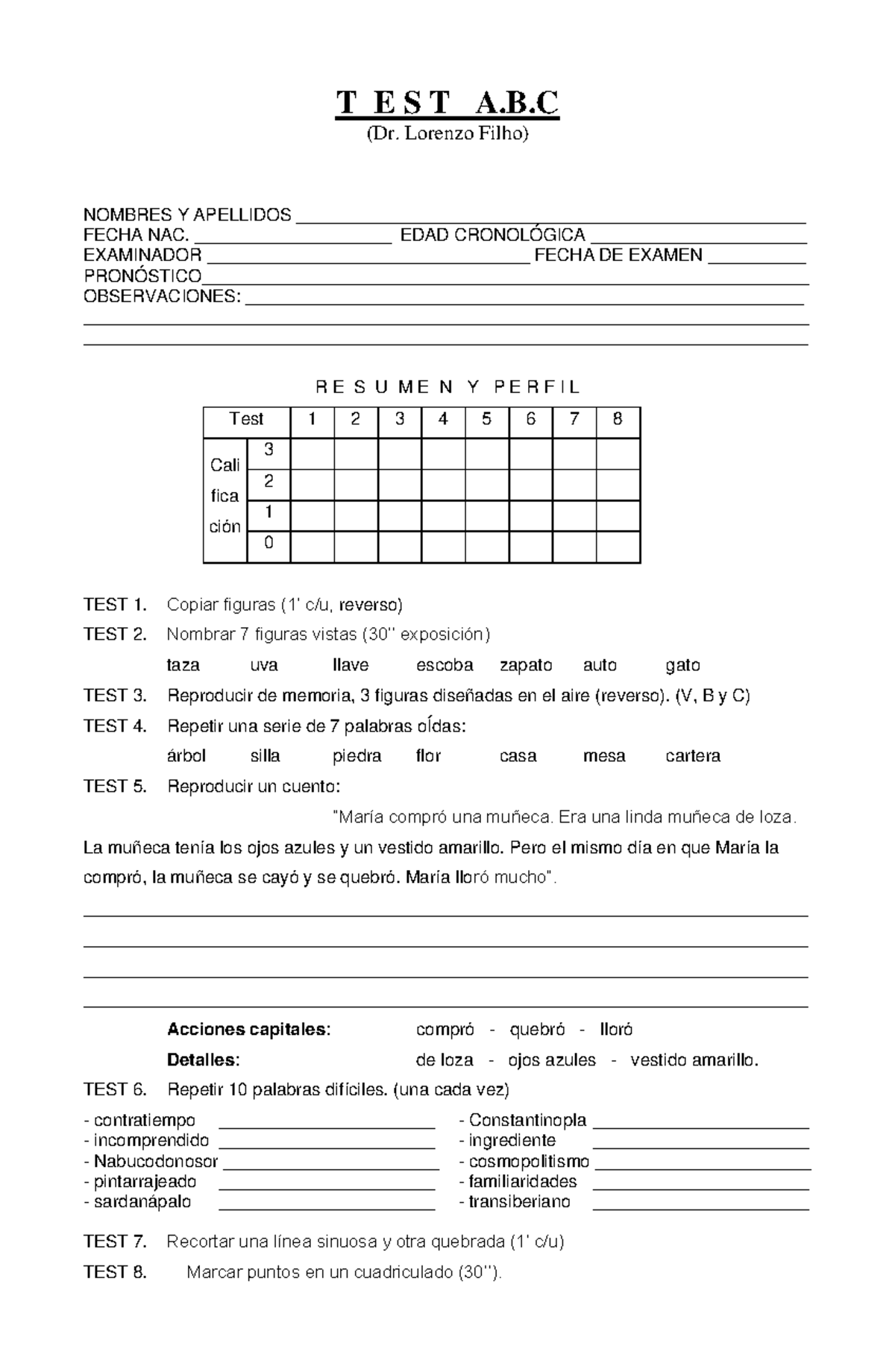 Test-abc - Test abc para calificar - T E S T A.B (Dr. Lorenzo Filho ...