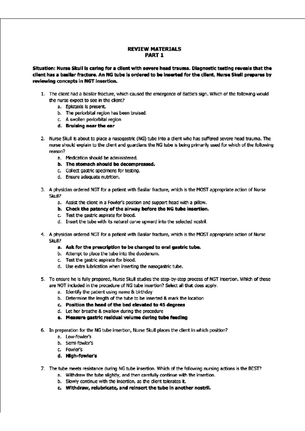 Nursing Review Materials: NGT Insertion & Edema Assessment Insights ...