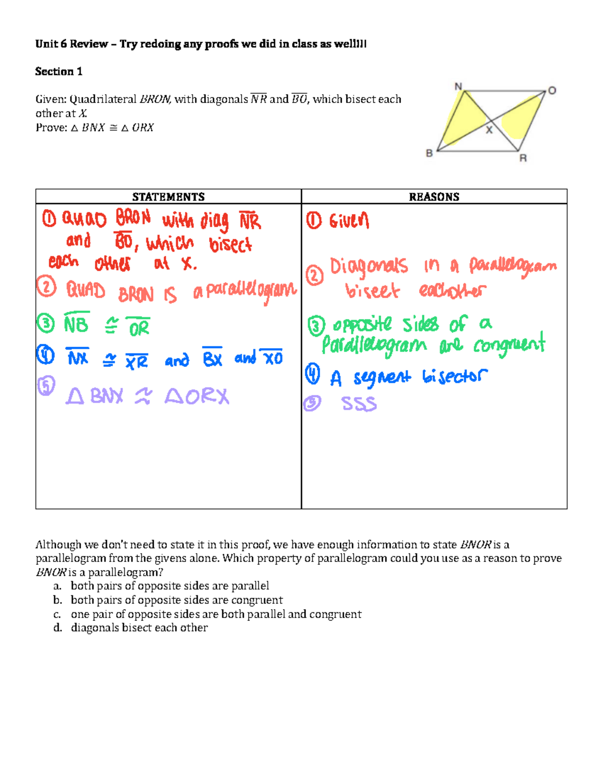 Unit 6 Review - Proving Parallelograms and Triangles in Geometry - Studocu