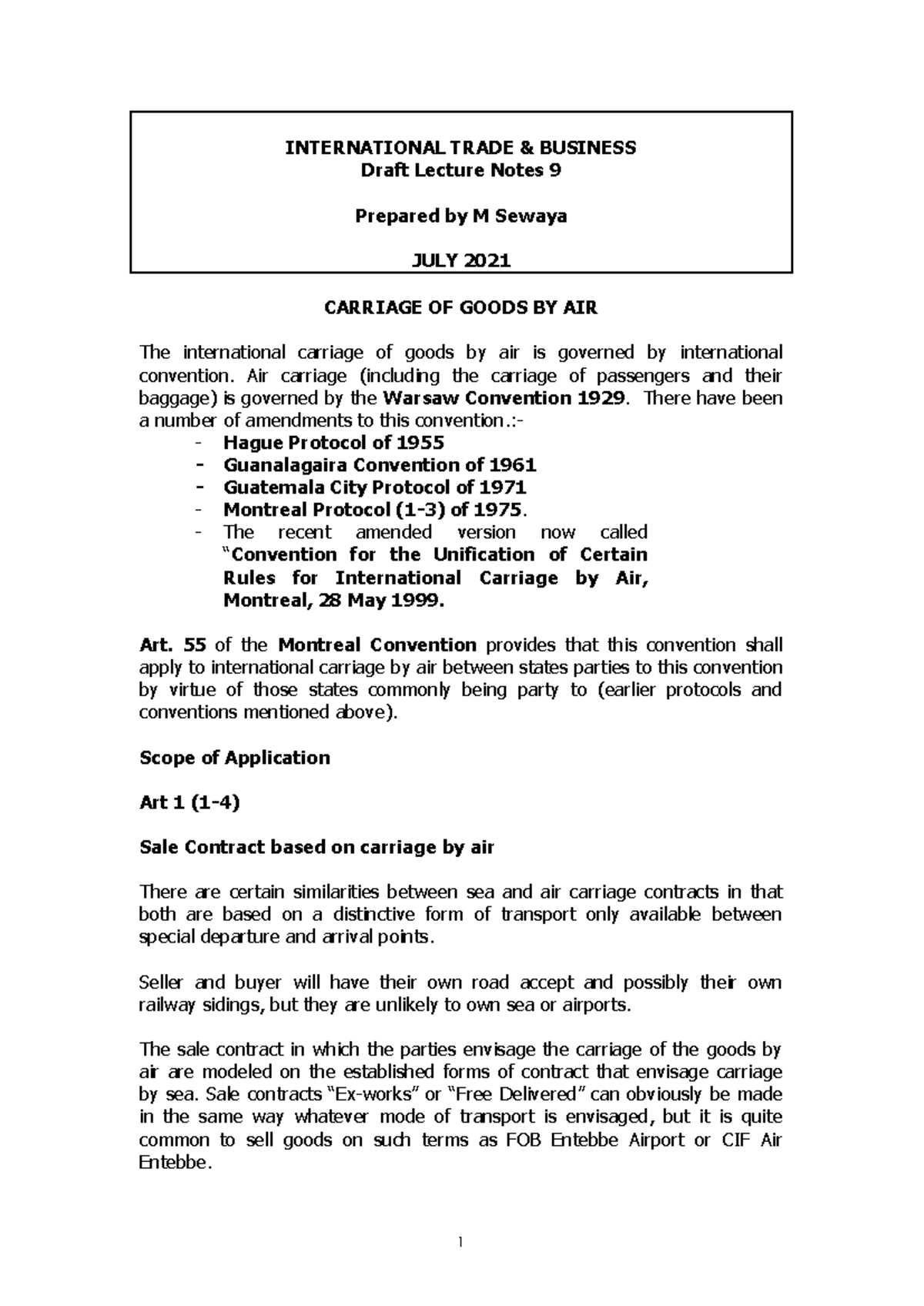 Chapter 6: Carriage of Goods by Air - International Trade 240126 - Studocu