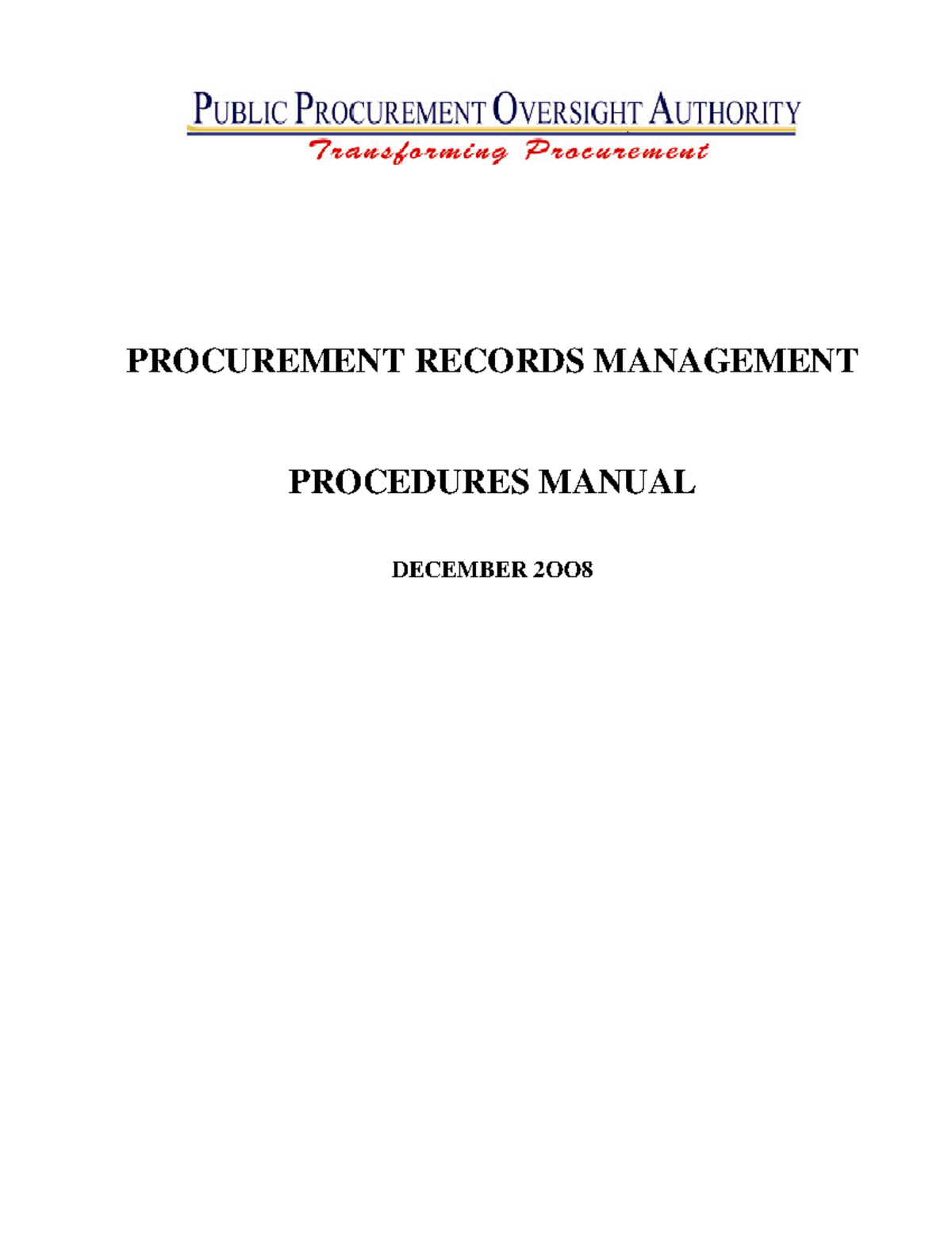 Procurement Records Management Procedures Manual - December 2000 - Studocu
