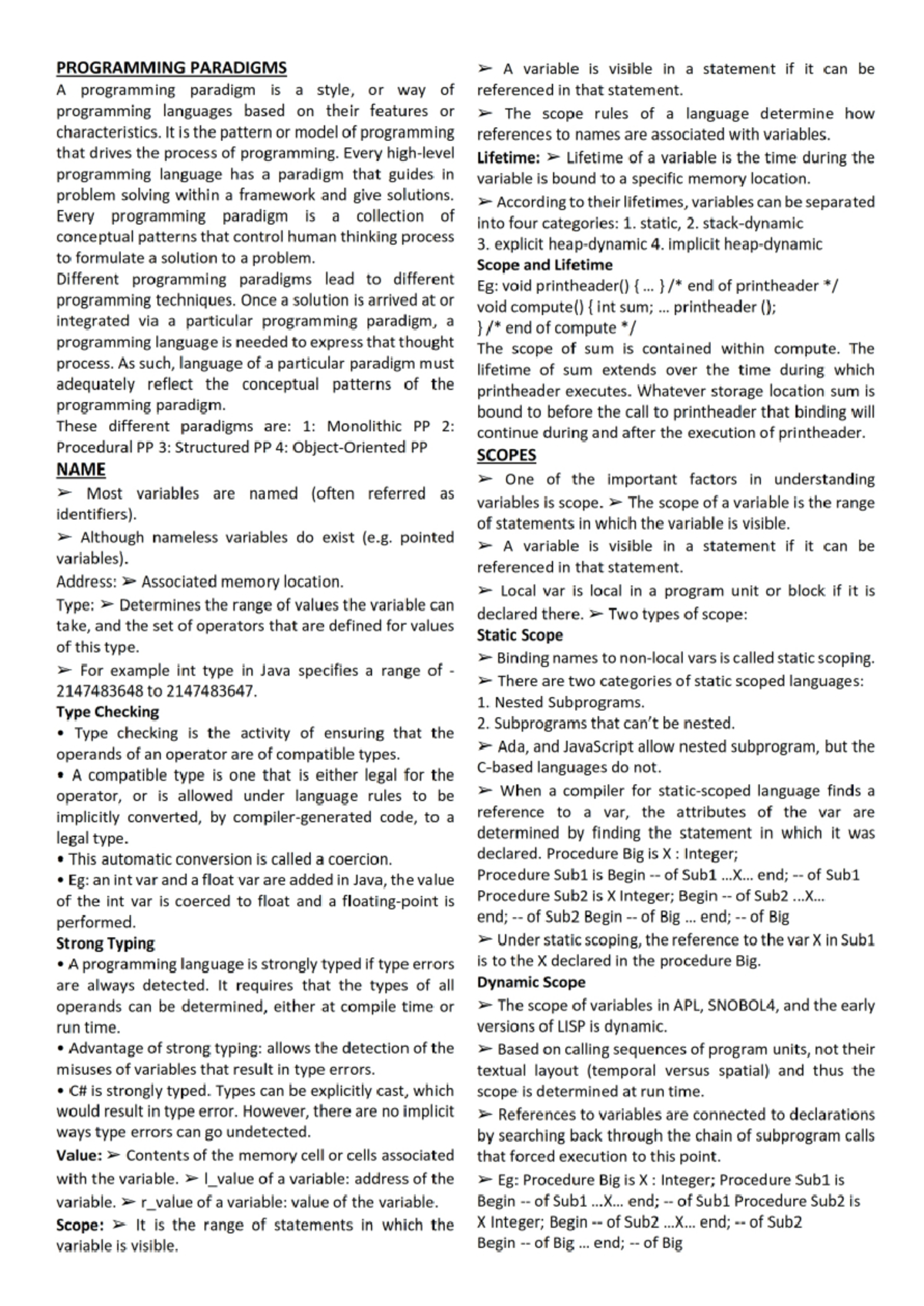 Programming Paradigm - Mod 1 Short Notes and Key Concepts - Studocu