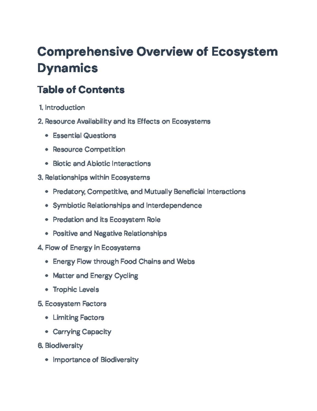 Comprehensive Overview of Ecosystem Dynamics (BIO101) - Comprehensive ...