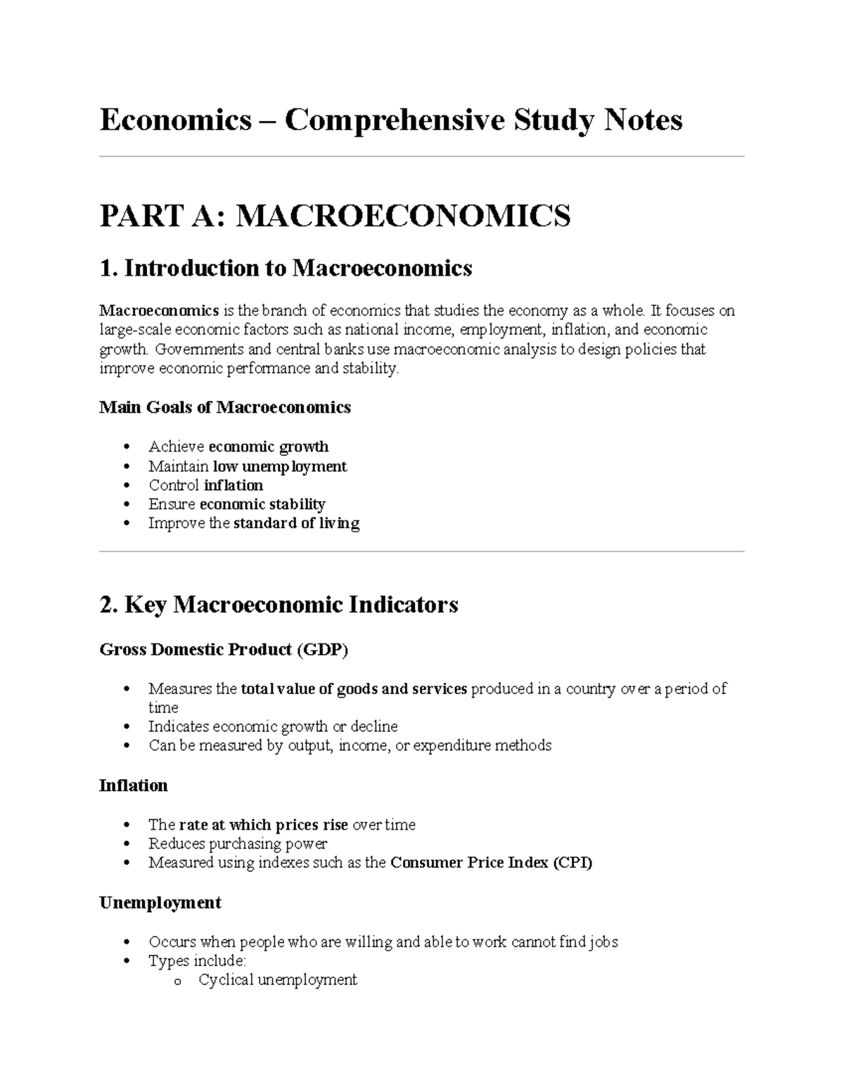 Macro Economics Lecture Notes: Comprehensive Study Guide - Studocu