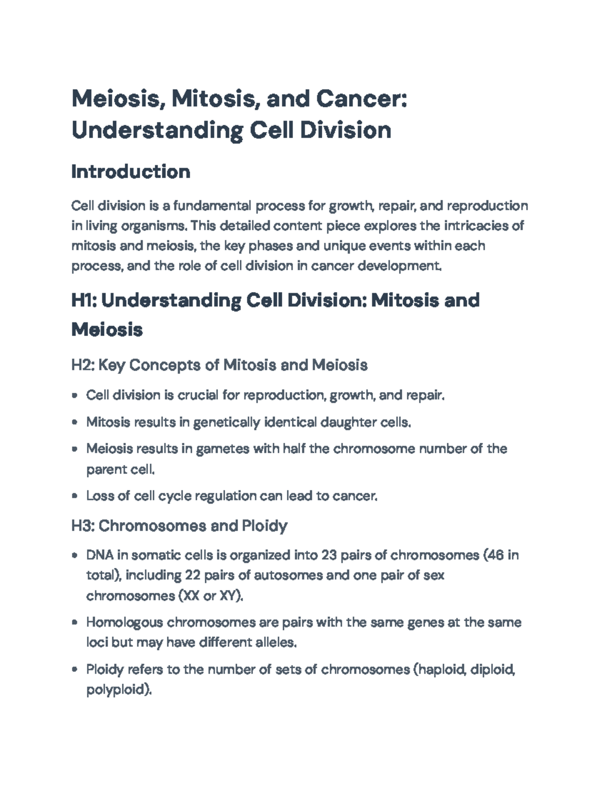 Meiosis, Mitosis, and Cancer: Understanding Cell Division Concepts ...
