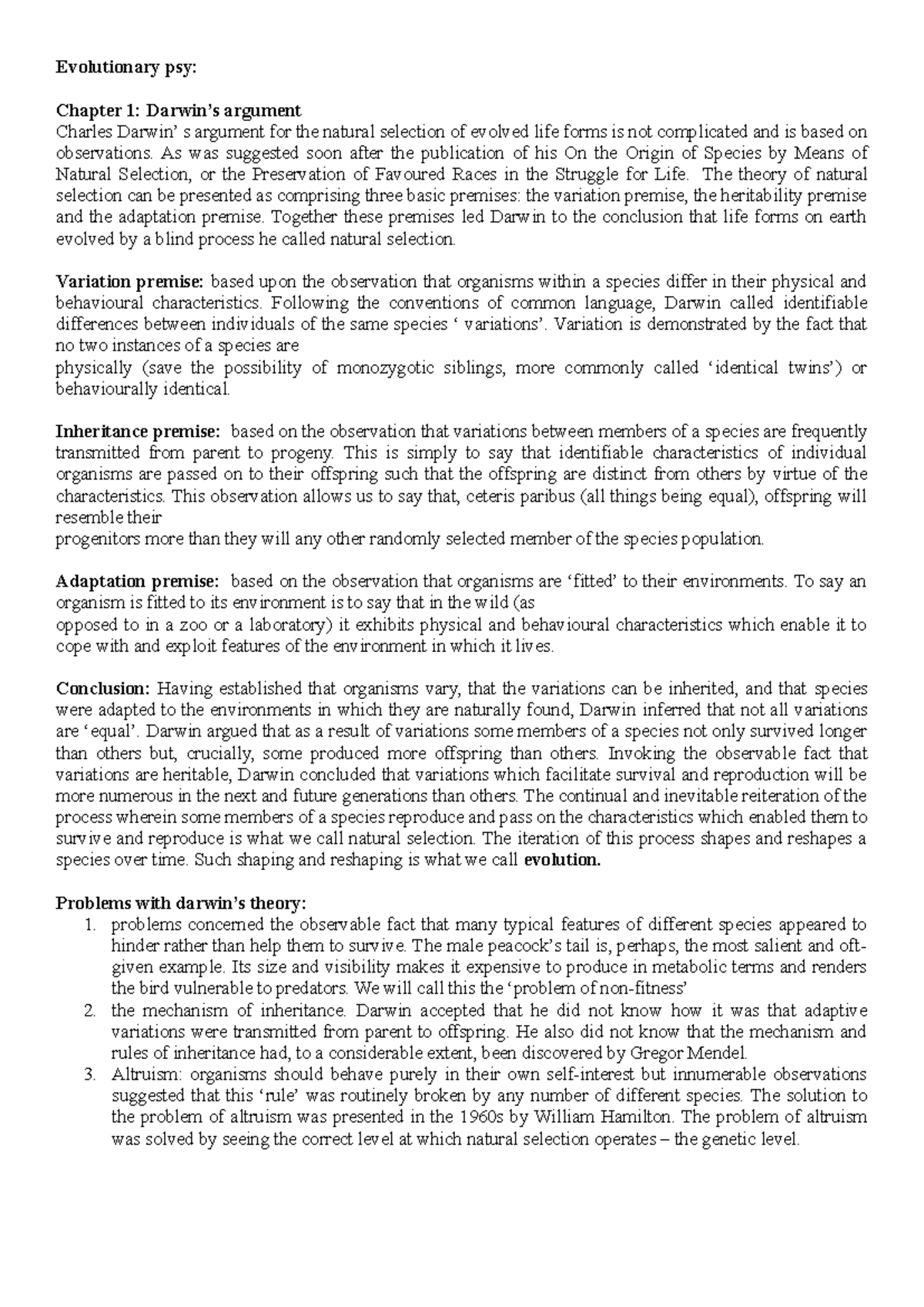 Evolutionary Psychology (PSY 101): Chapter 1 Overview and Key Concepts - Studocu