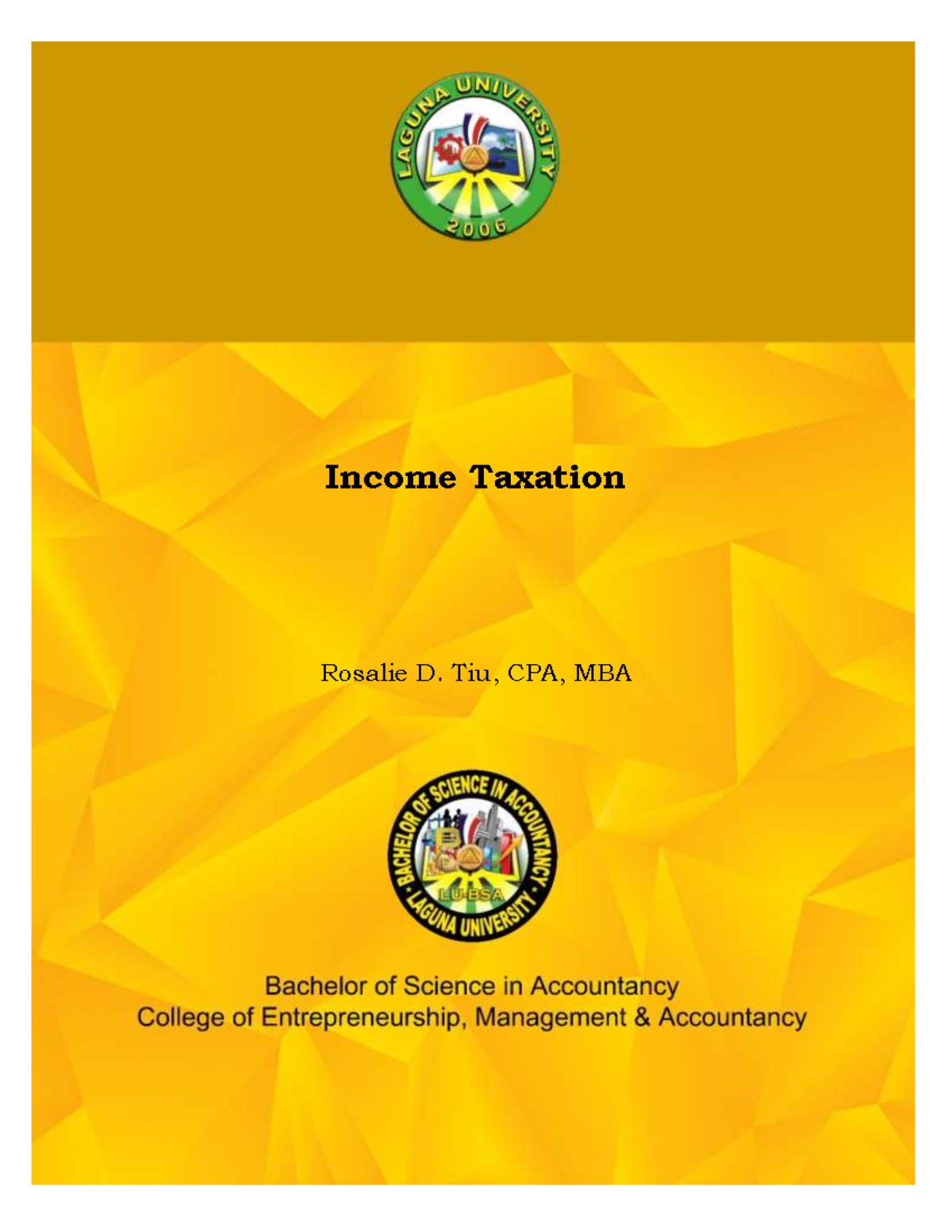 TAX - jabd - Income Taxation Rosalie D. Tiu, CPA, MBA Table of Contents ...