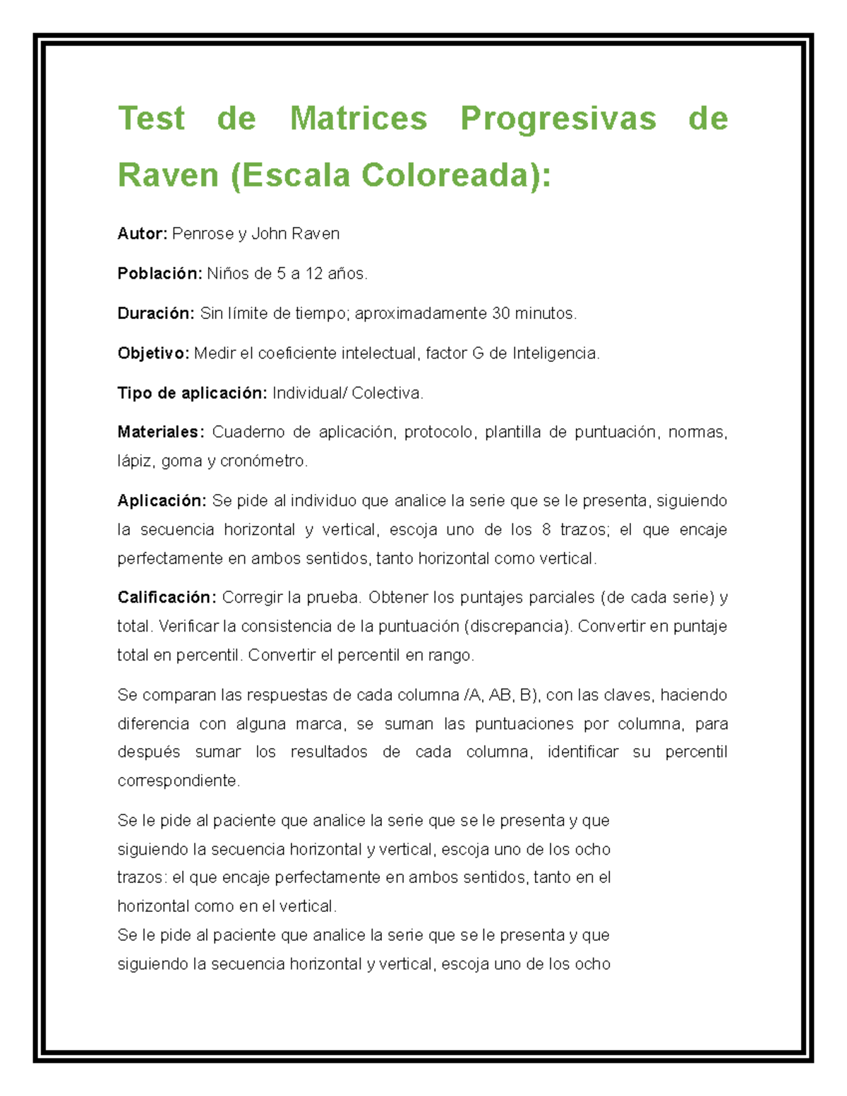 Test de Matrices Progresivas de Raven - Test de Matrices Progresivas de ...