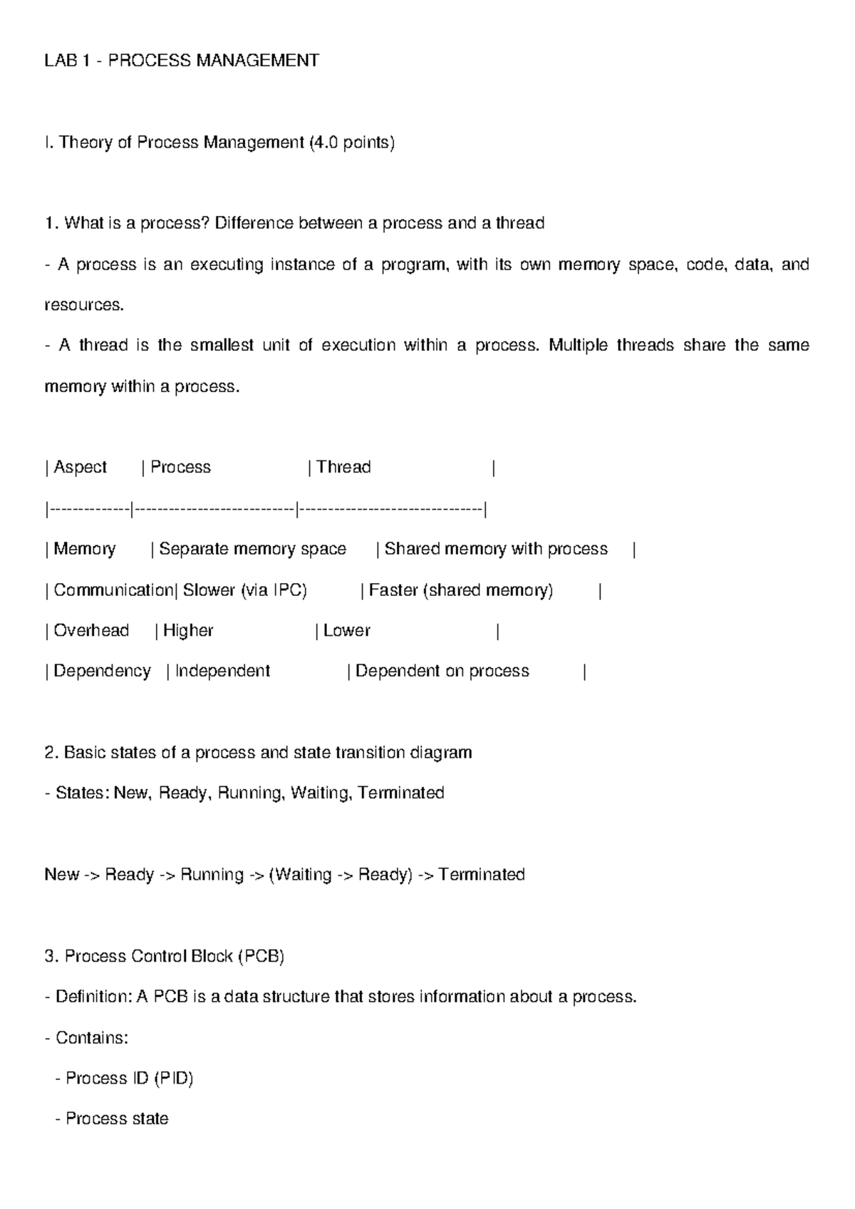 LAB 1: Process Management Theory & Scheduling Algorithms Report - Studocu