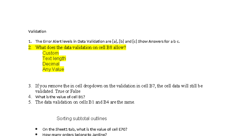 Validation - Exercise: Data Validation, Pivots, and Macros (CIS308 ...