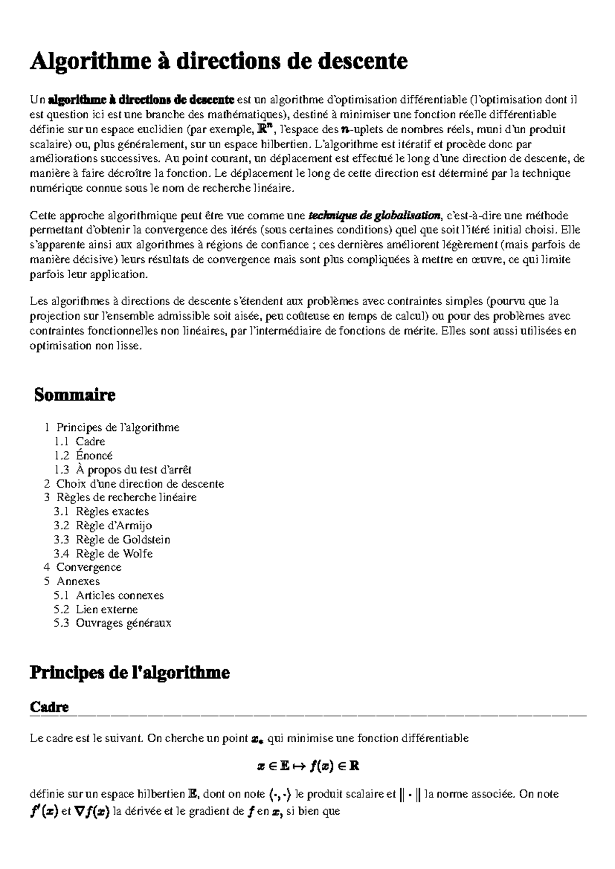 Algorithme à directions de descente — - Un est un algorithme d ...