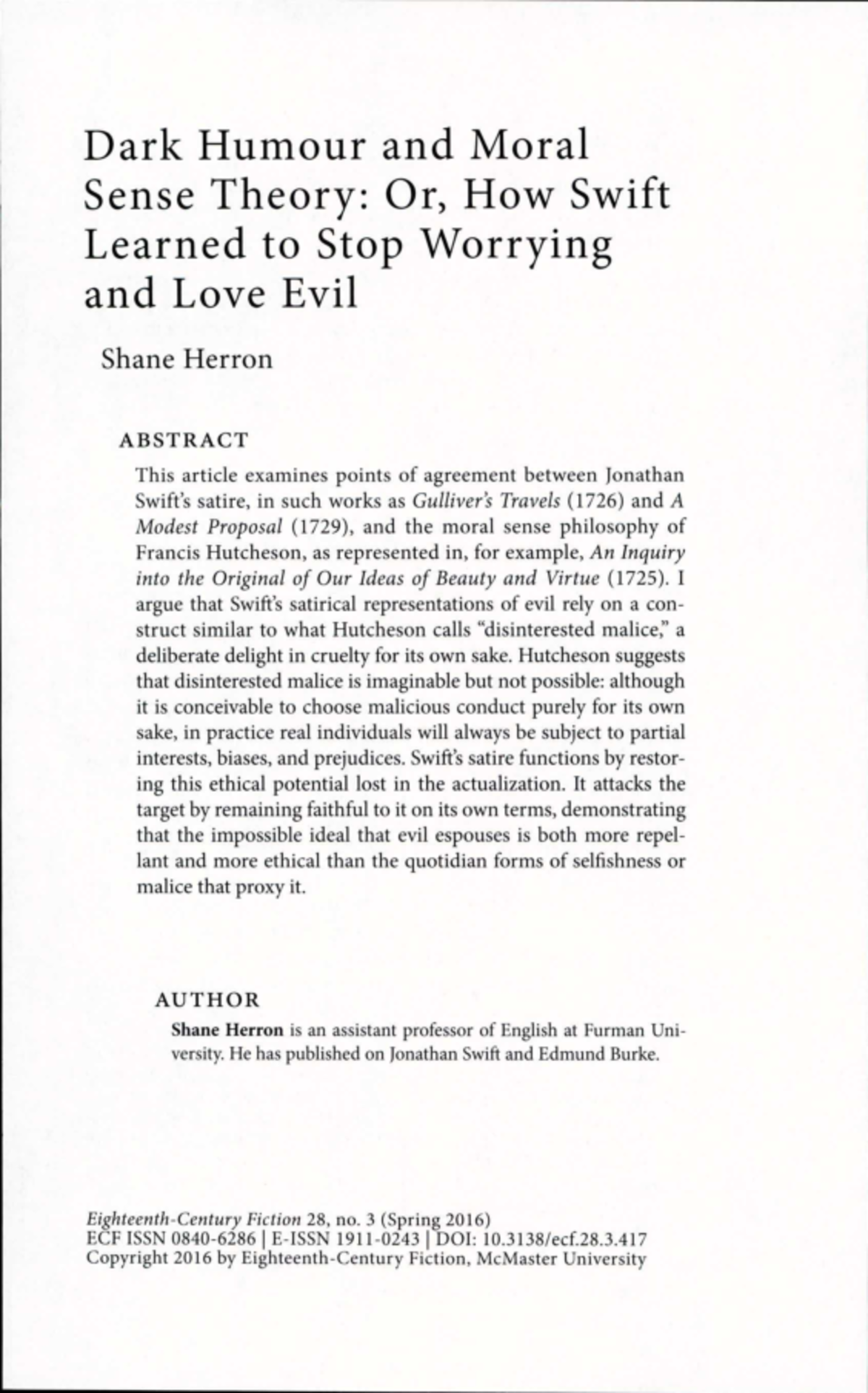 A Modest Proposal: Dark Humor & Moral Sense in Swift's Satire (ENG 101 ...