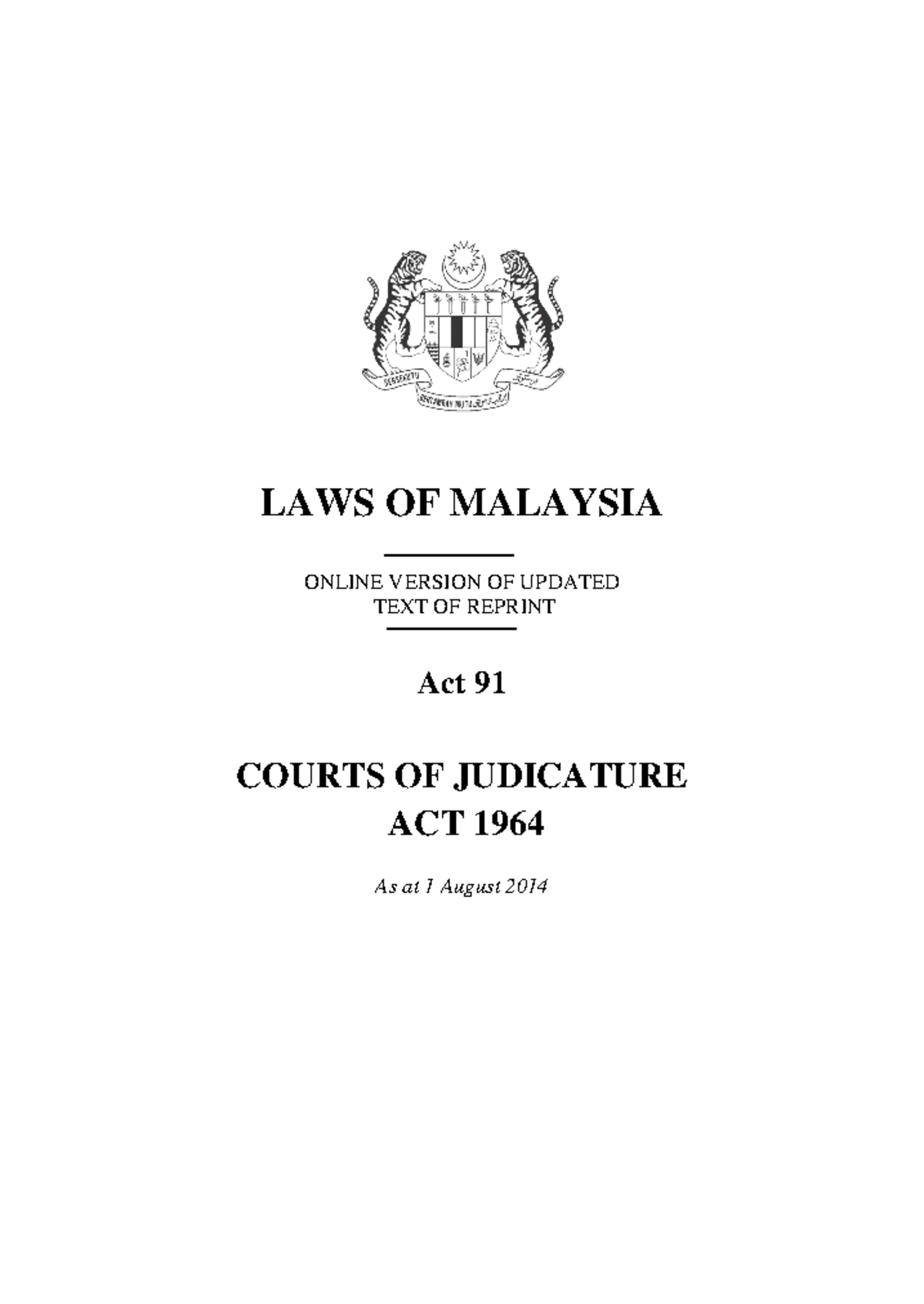 Updated Text of Reprint Act 91: Courts of Judicature Act 1964 - Studocu