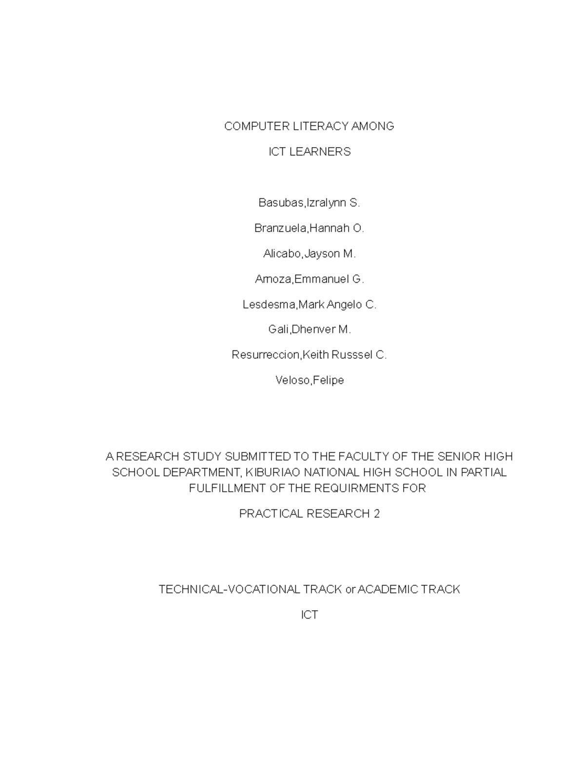 Grade 12 ICT Final Study: Understanding Computer Literacy in Students ...