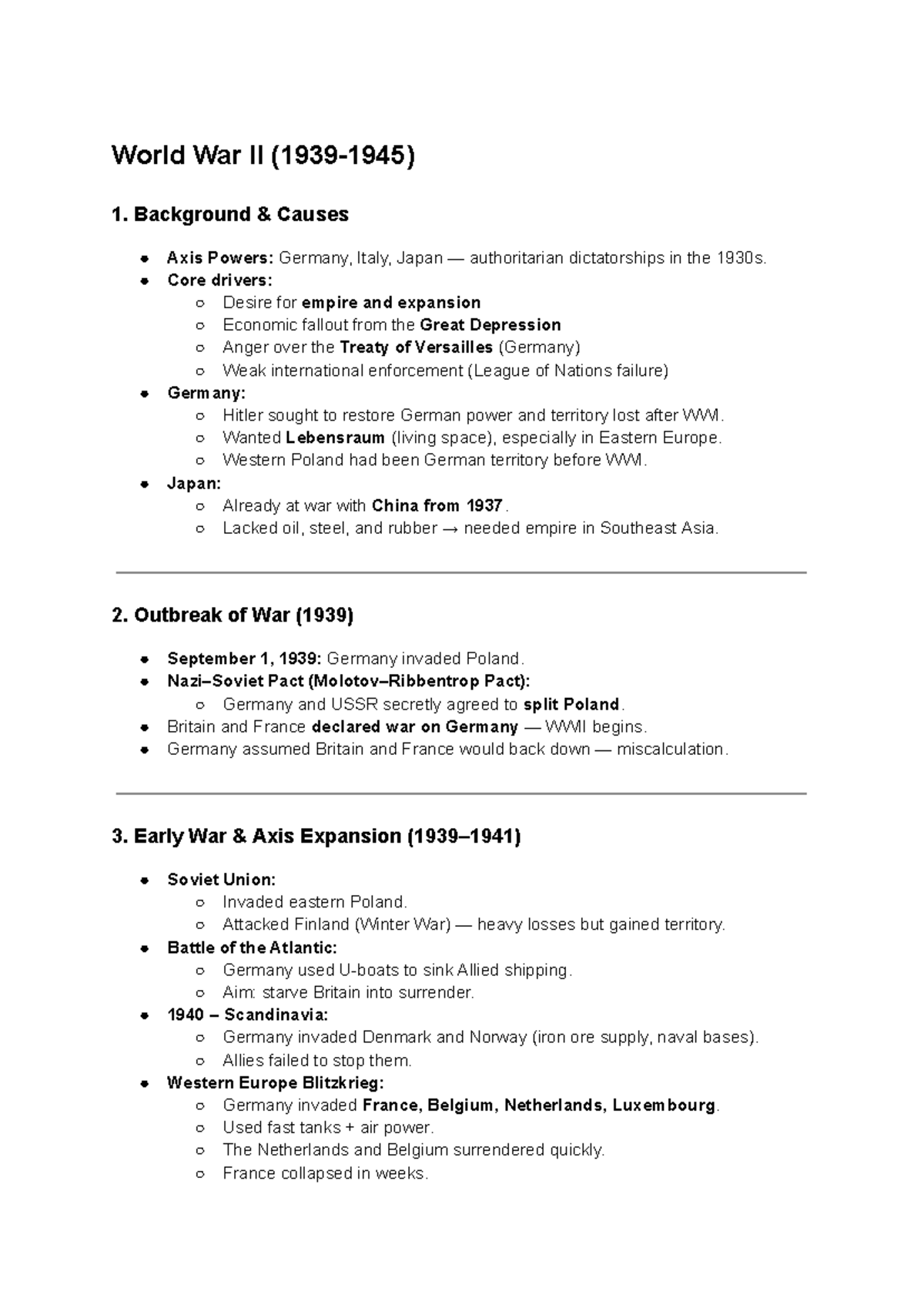 WWII Analysis: Causes, Key Events, and Global Impact - Studocu
