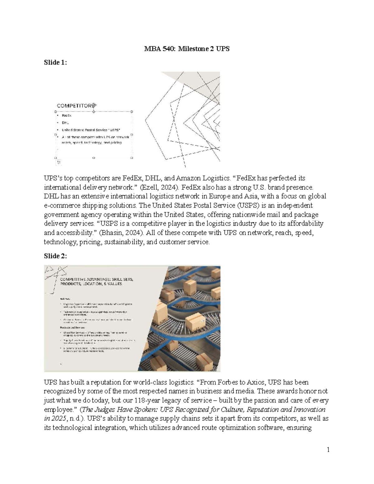 MBA 540: Milestone 2 UPS Competitive Analysis and Strategies - Studocu