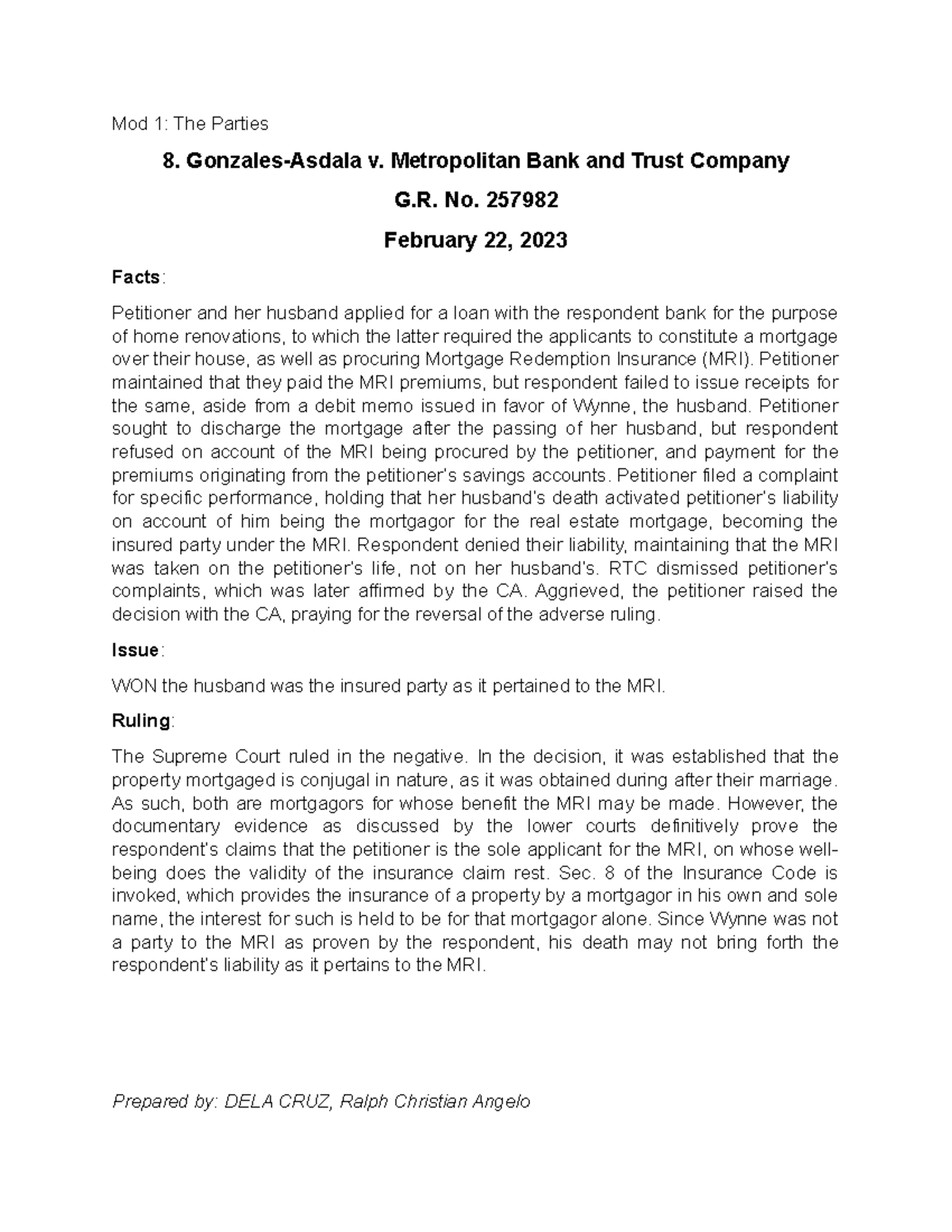 8. Case Study: Gonzales-Asdala v. Metropolitan Bank & Trust Co ...