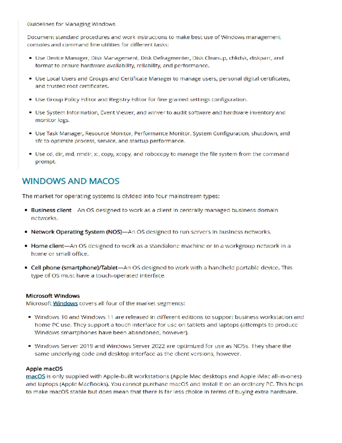Comptia A+ Core 2 - reading material - Guidelines for Managing Windows ...