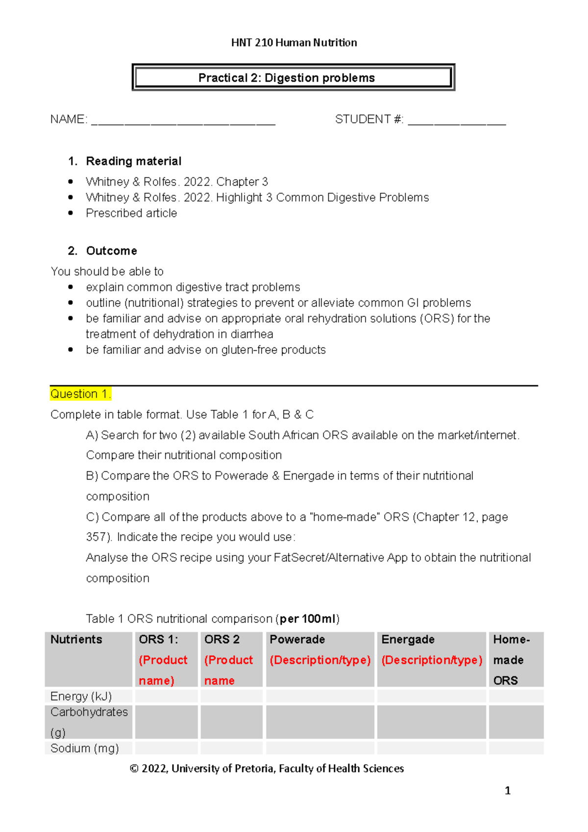 HNT 210 practical 2 2022 - HNT 210 Human Nutrition Practical 2 ...
