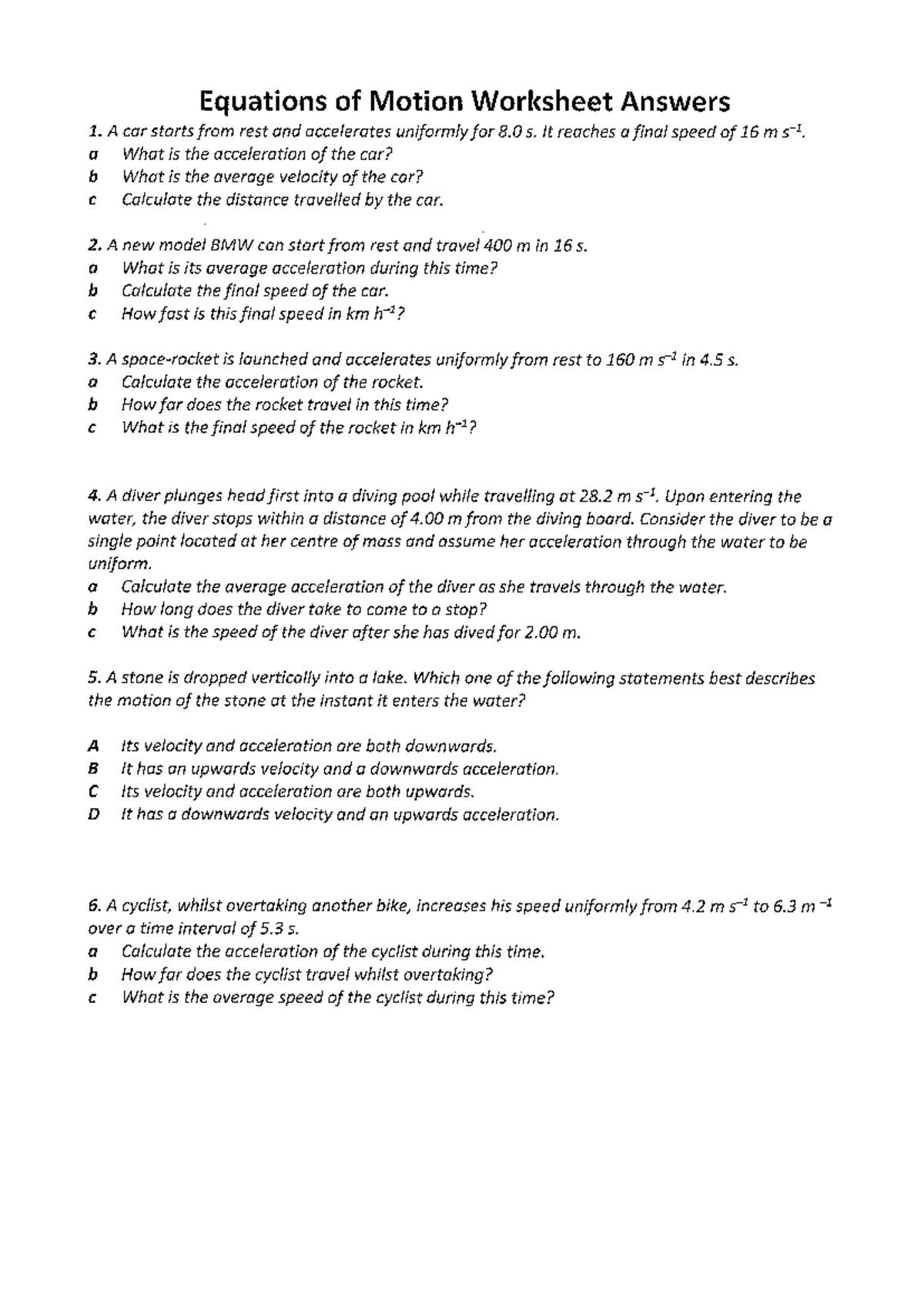 Equations of motion questions and answers - Equations of Motion ...
