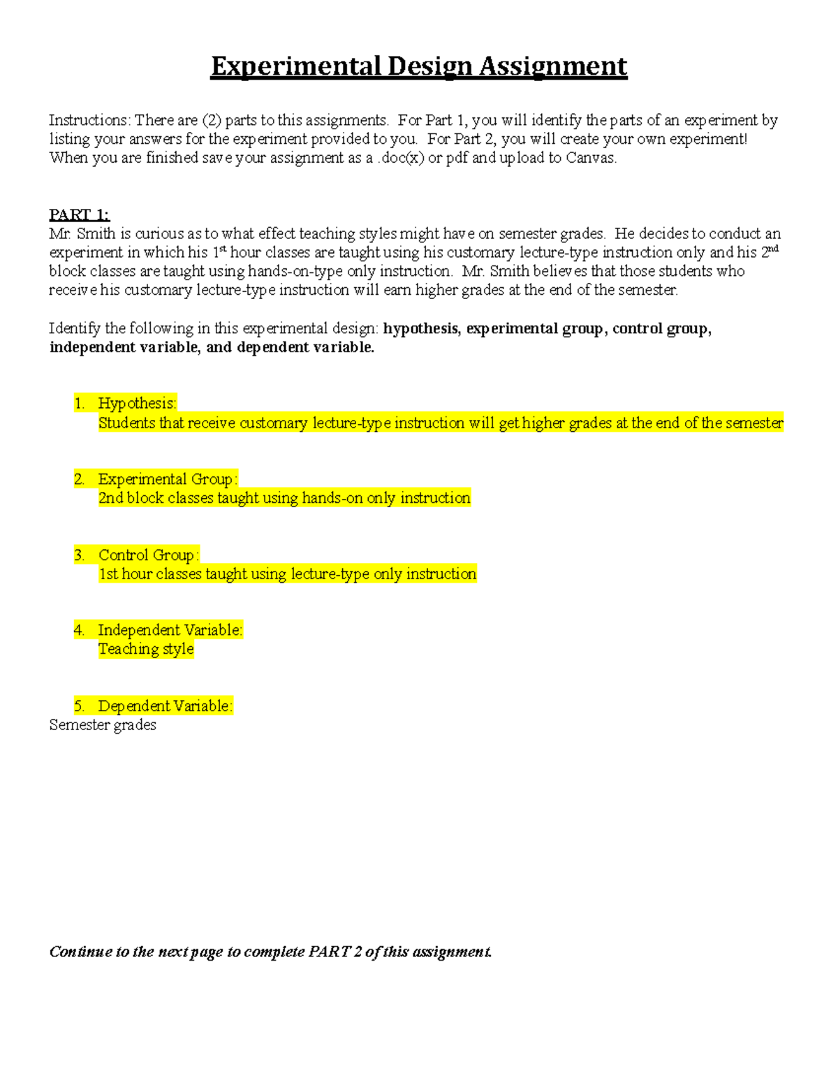 Experimental Design Assignment (Part 1 & 2) Instructions - Studocu