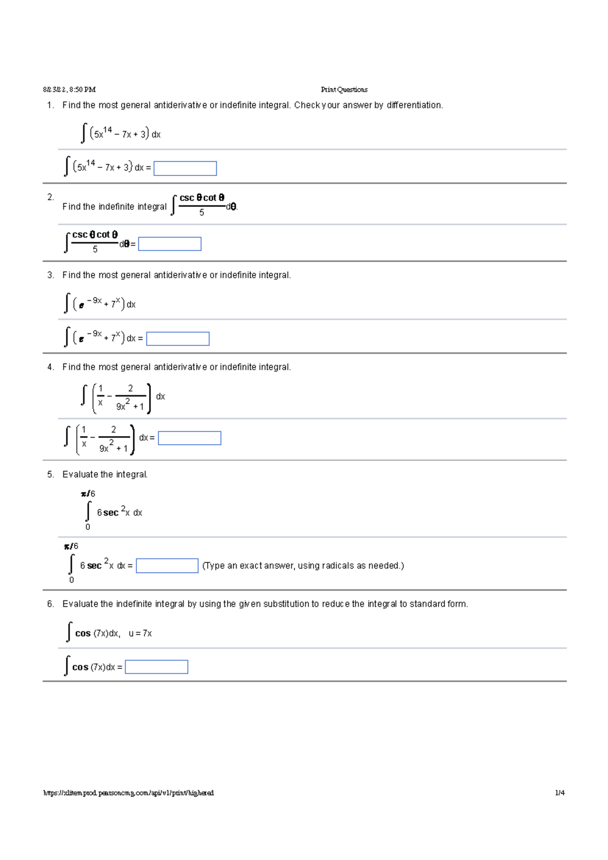 Calculus 101: Indefinite Integrals & Antiderivatives Practice - Studocu