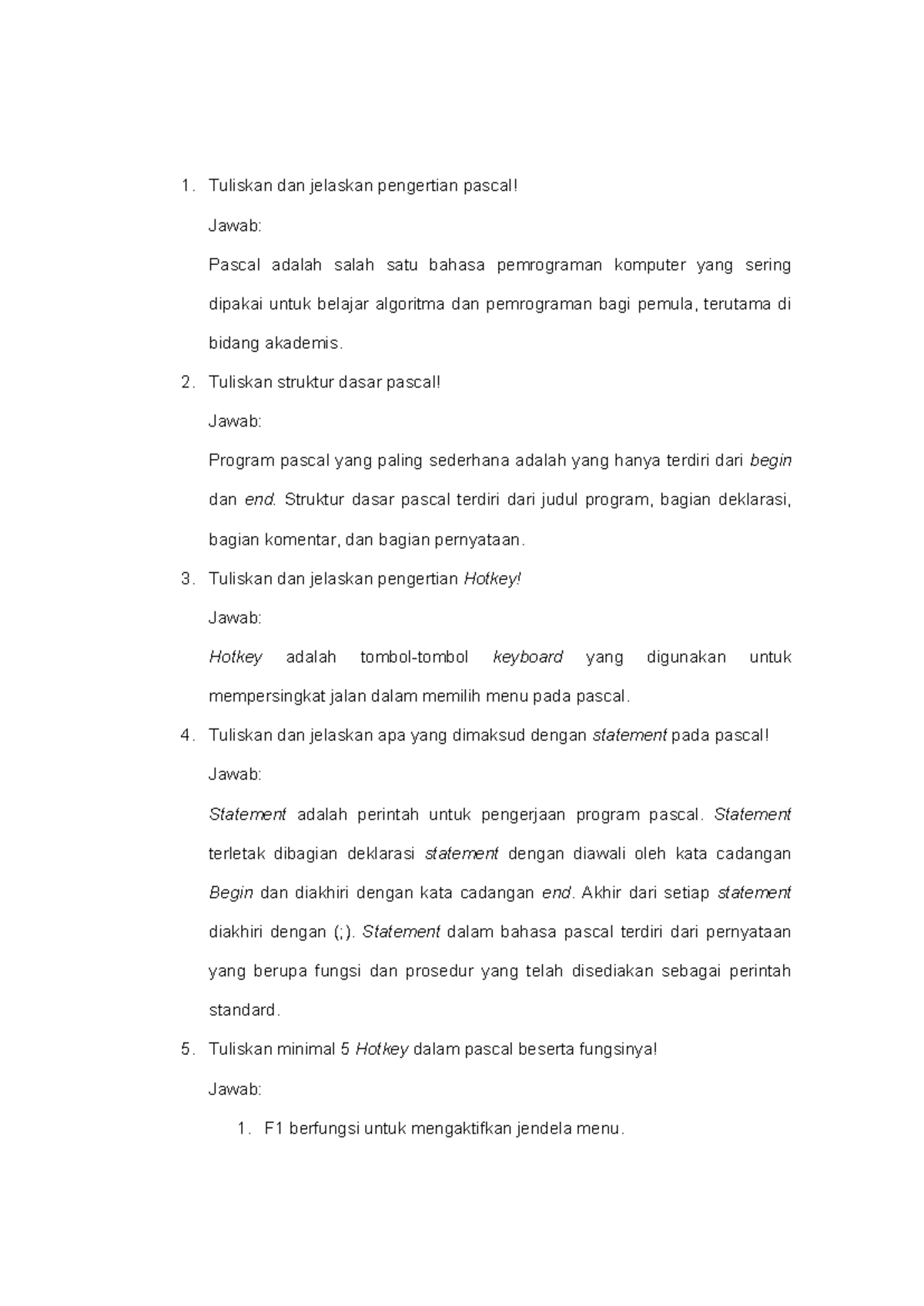 TP 1 PASCAL: Pengertian, Struktur, dan Hotkey dalam Pascal - Studocu
