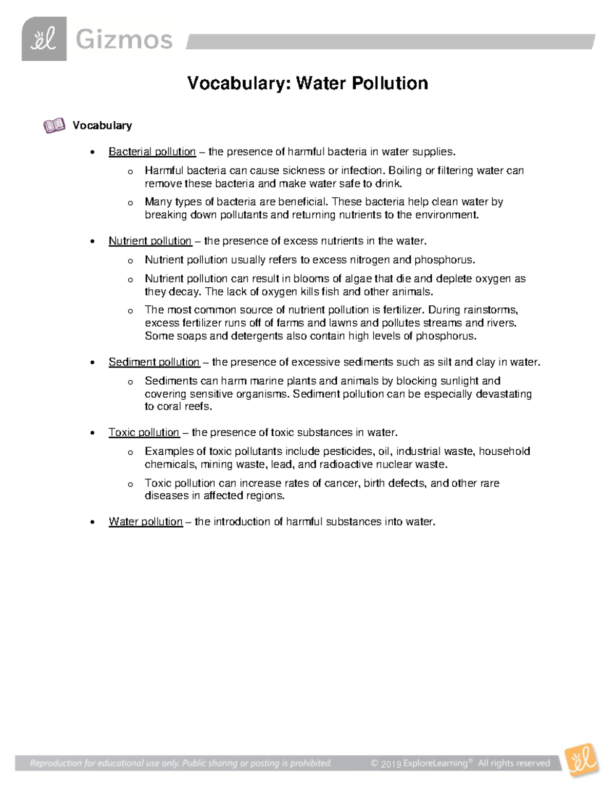 Water Pollution Vocab - need for extra cred - 2019 Vocabulary: Water ...