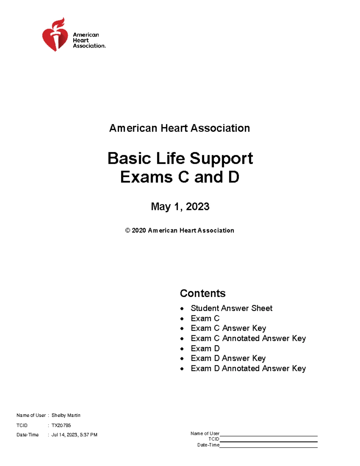 AHA BLS Exam A - BLS - Annotated Answer Key Basic Life Support Exam A ...